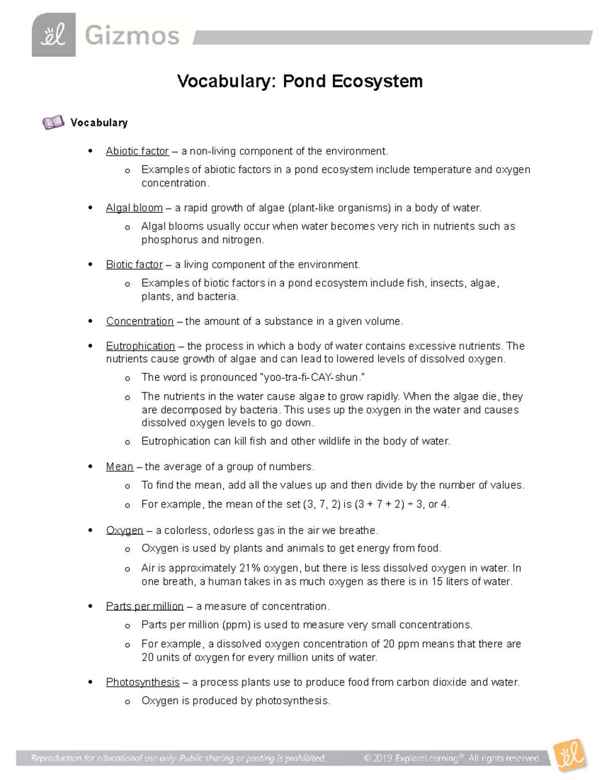 Pond Ecosystem Vocab - 2019 Vocabulary: Pond Ecosystem Vocabulary ...