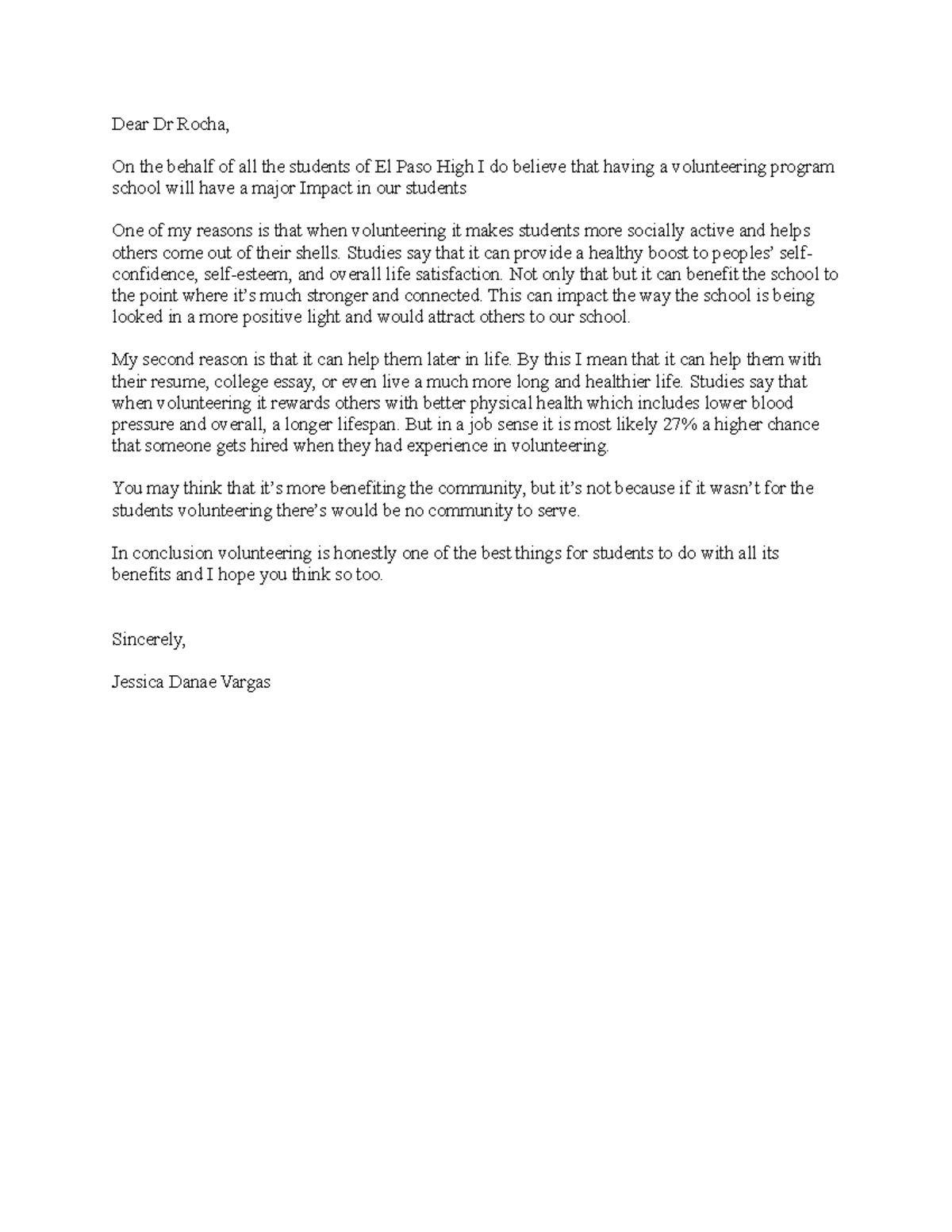 Argumentative Essay - Dear Dr Rocha, On the behalf of all the students ...