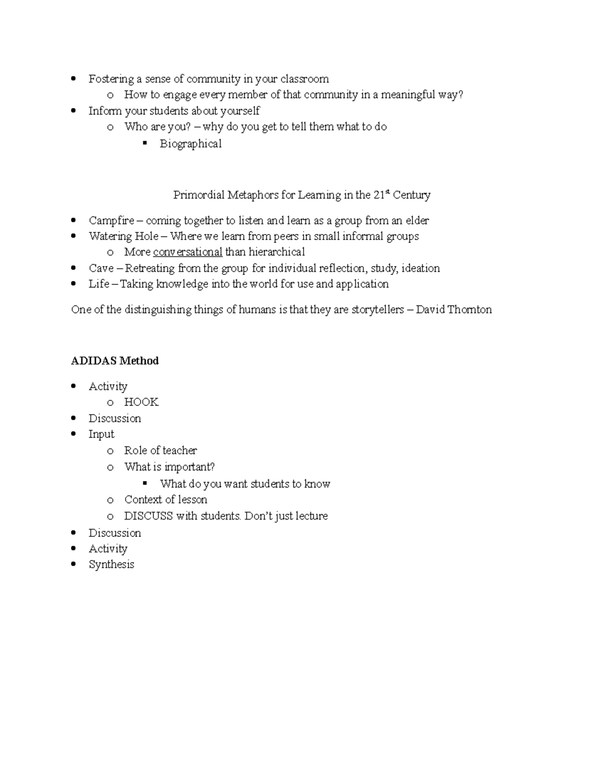Notes Feb 19 Mr Reitz - instructional strategies. - Fostering a sense ...