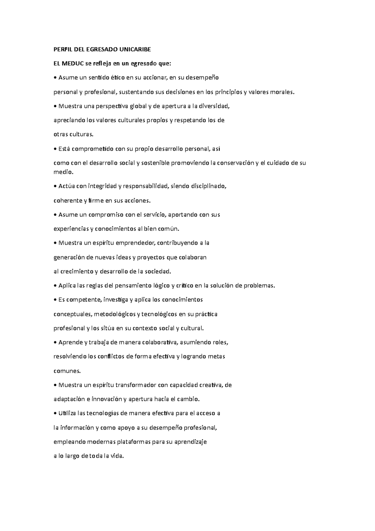Exposicion Unidad III - PERFIL DEL EGRESADO UNICARIBE - PERFIL DEL ...