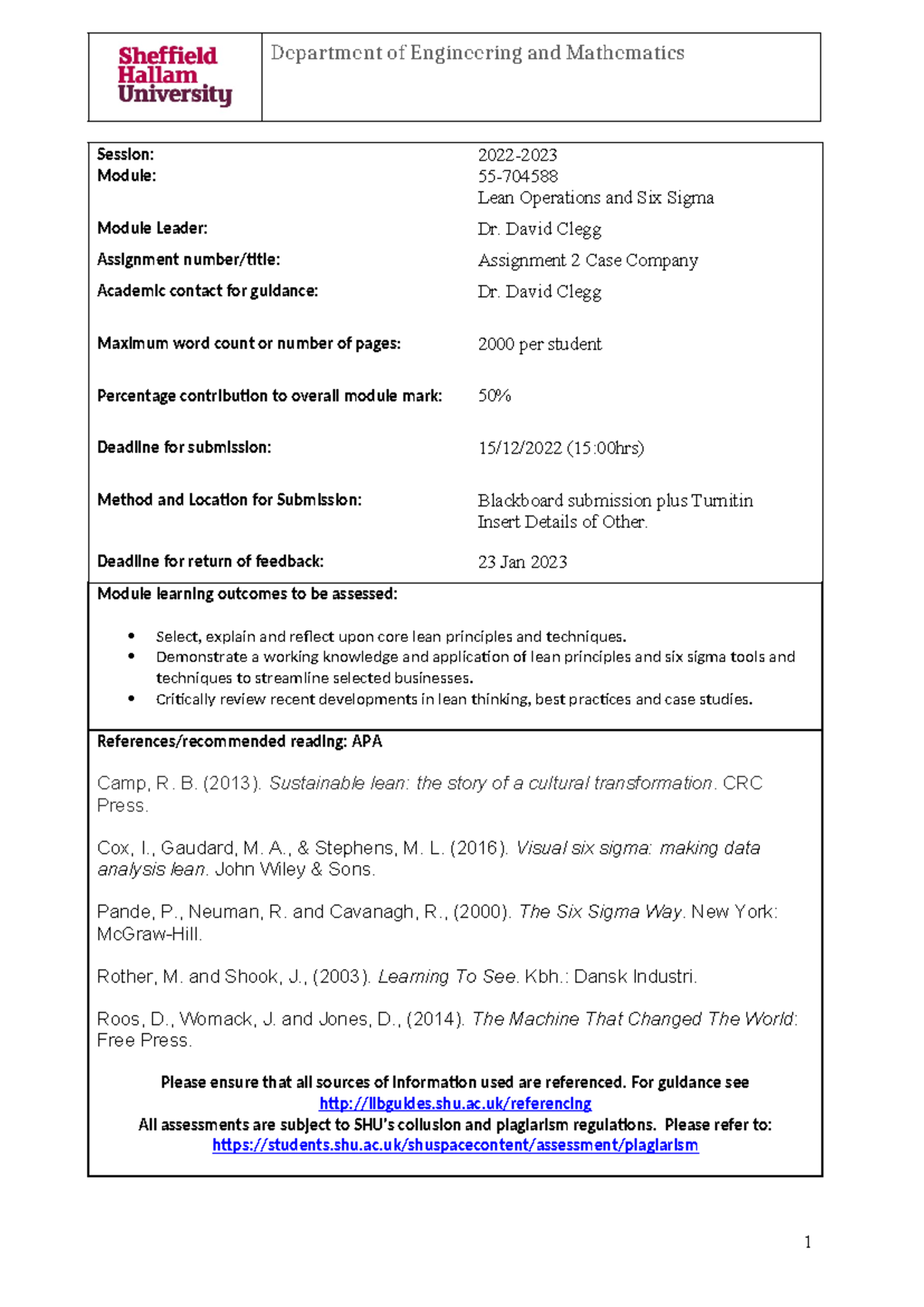 Ass 2 Lean Mayflower Engineering b 22 23 - Department of Engineering ...