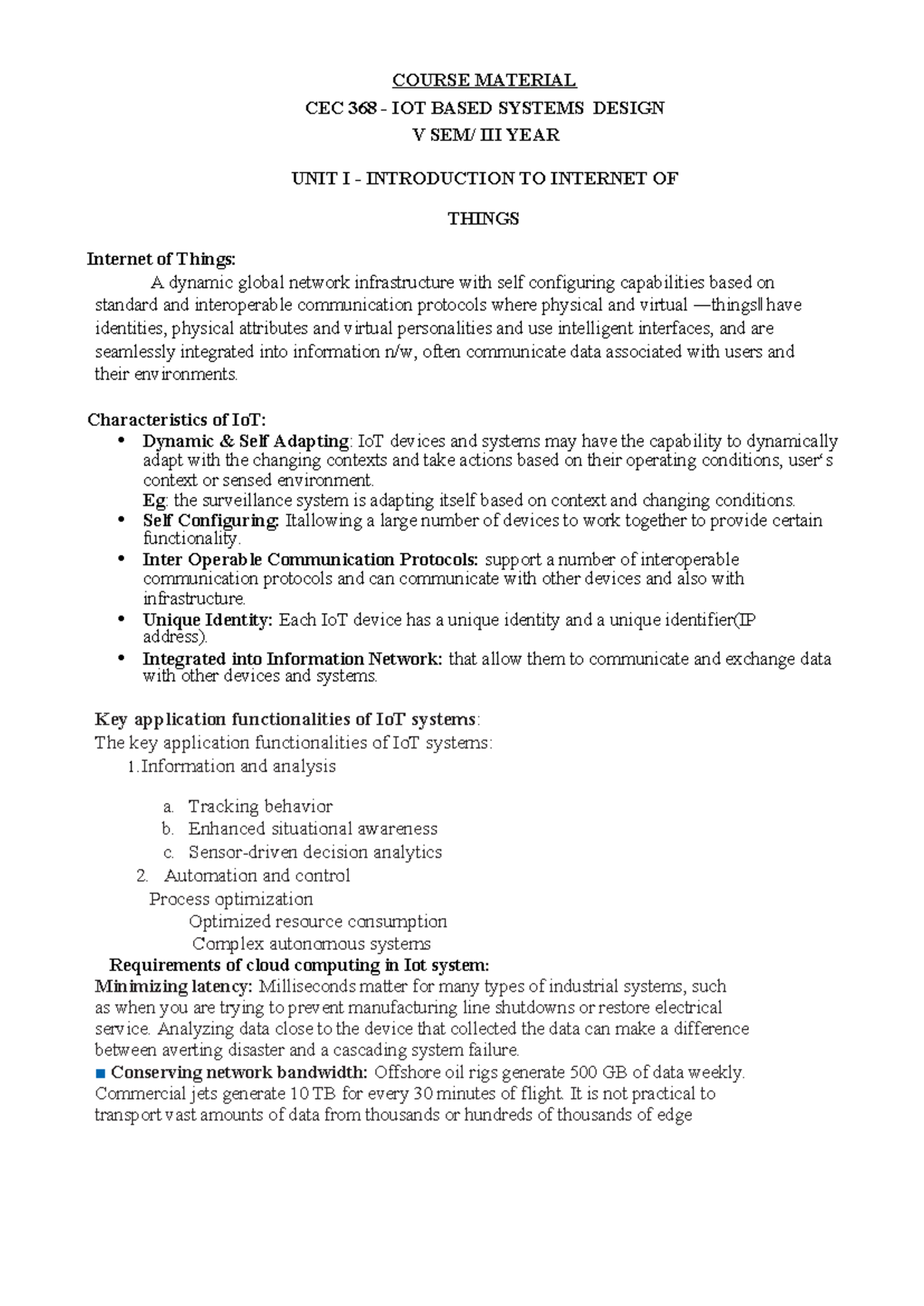 CEC368 notes - COURSE MATERIAL CEC 368 - IOT BASED SYSTEMS DESIGN V SEM ...