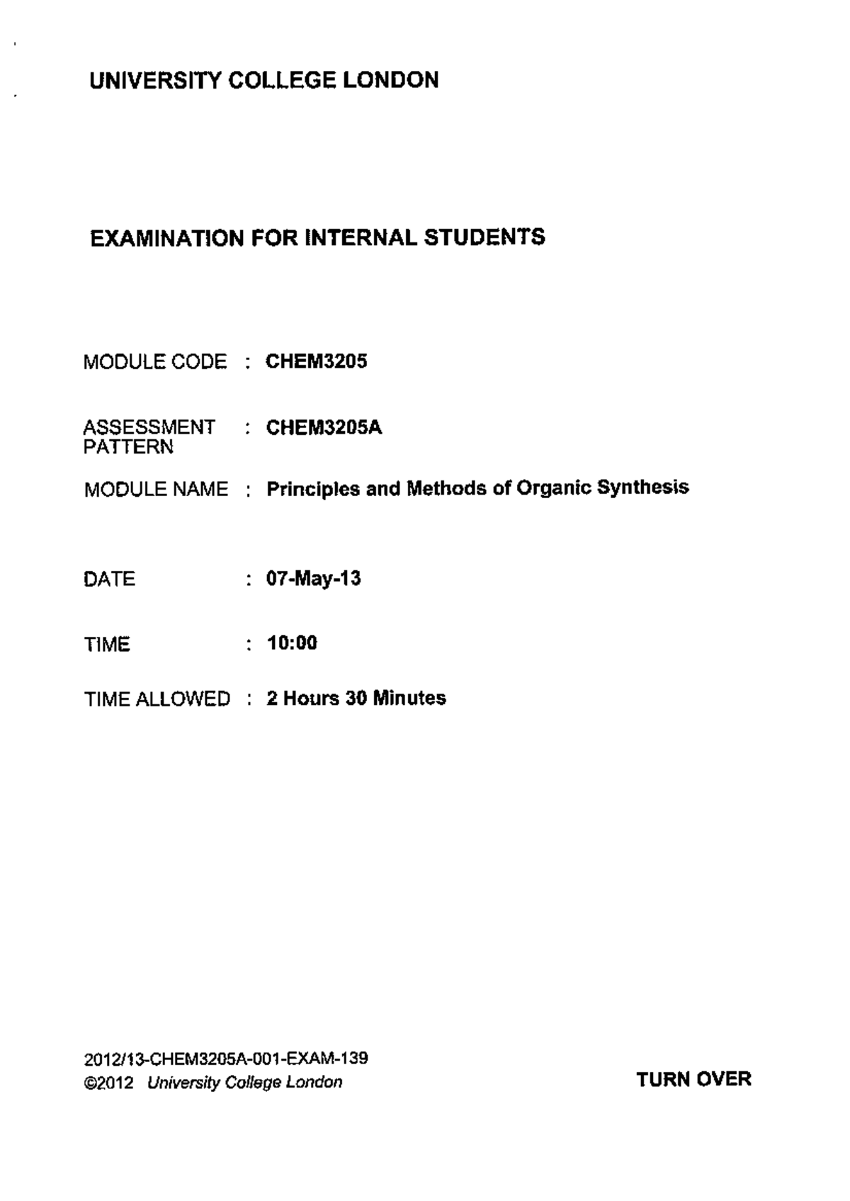Exam 2013, questions - UNIVERSITY COLLEGE LONDON EXAMINATION FOR INTERNAL STUDENTS MODULE CODE ...