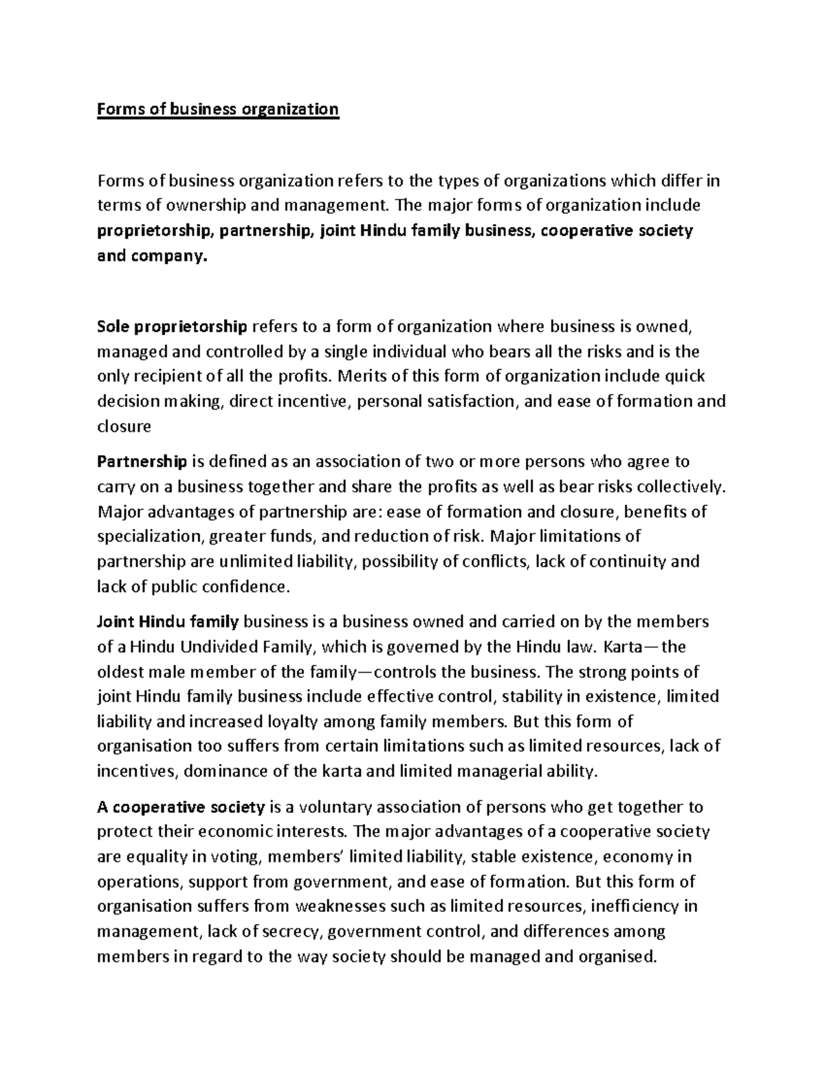 Forms Of Business Organization The Major Forms Of Organization