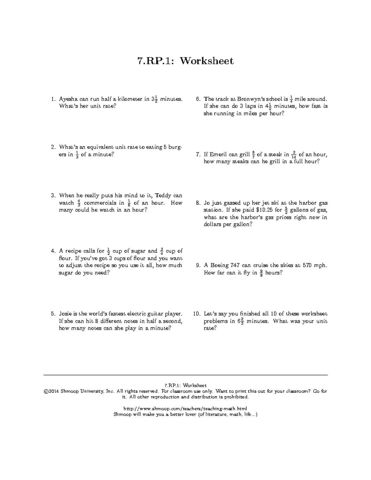 Hiet Zell - Station 1 Ratios - 7.RP: Worksheet Ayesha can run half a ...