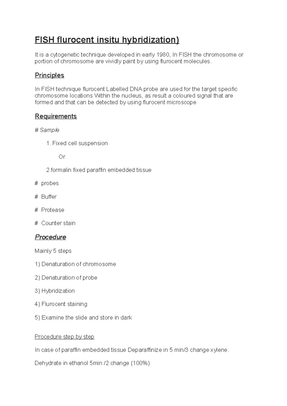 FISH flurocent insitu hybridization - Principles In FISH technique ...