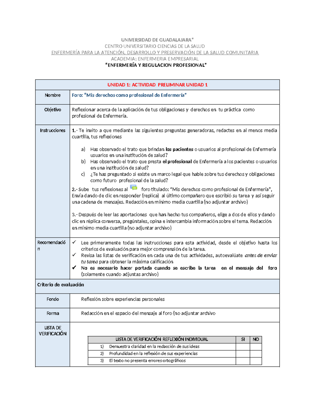 Actividad Preliminar 1 de Unidad 1 - UNIVERSIDAD DE GUADALAJARA” CENTRO ...