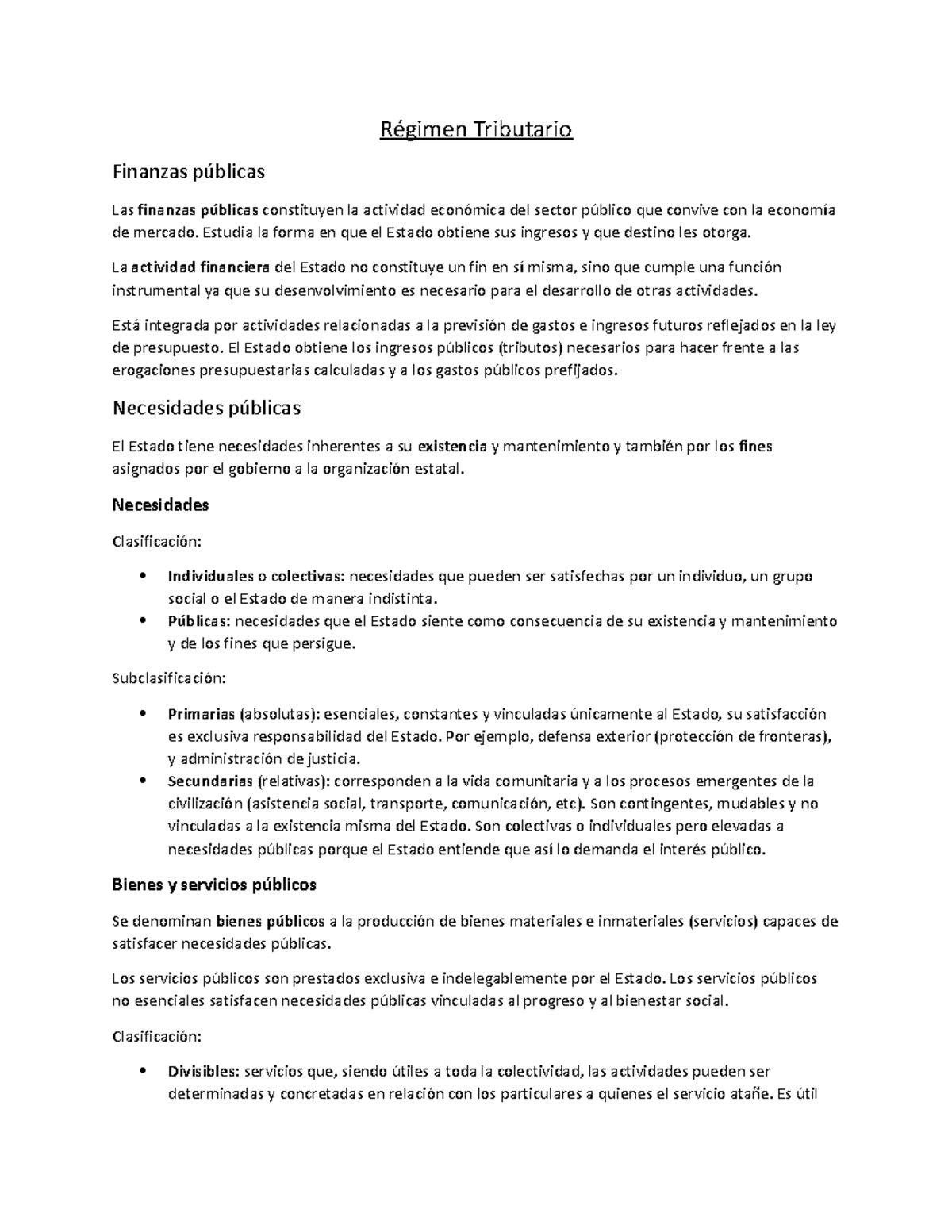 Resumen Régimen Tributario 1er Parcial - Régimen Tributario Finanzas públicas Las finanzas ...