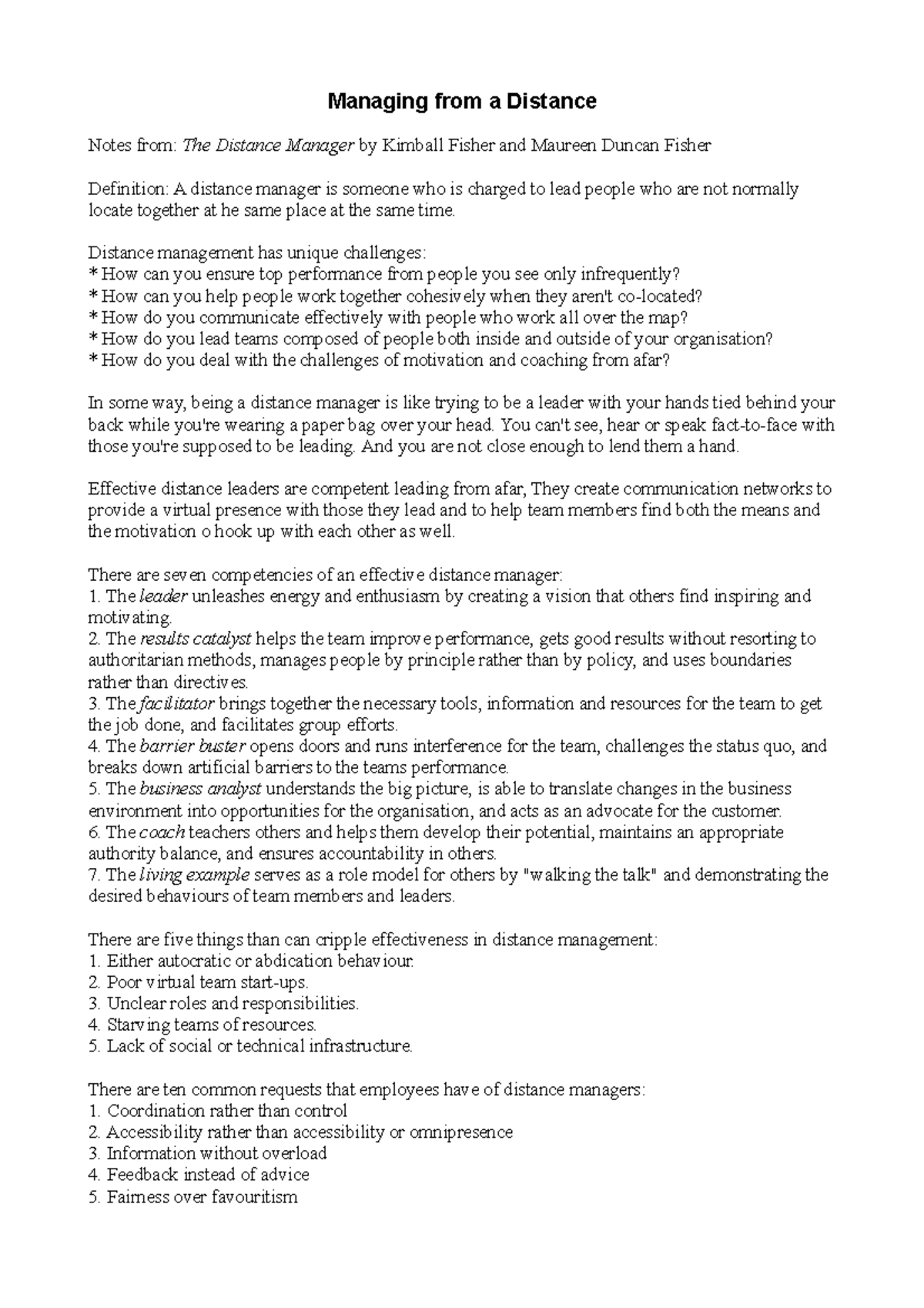 Managing from a Distance - Managing from a Distance Notes from: The ...