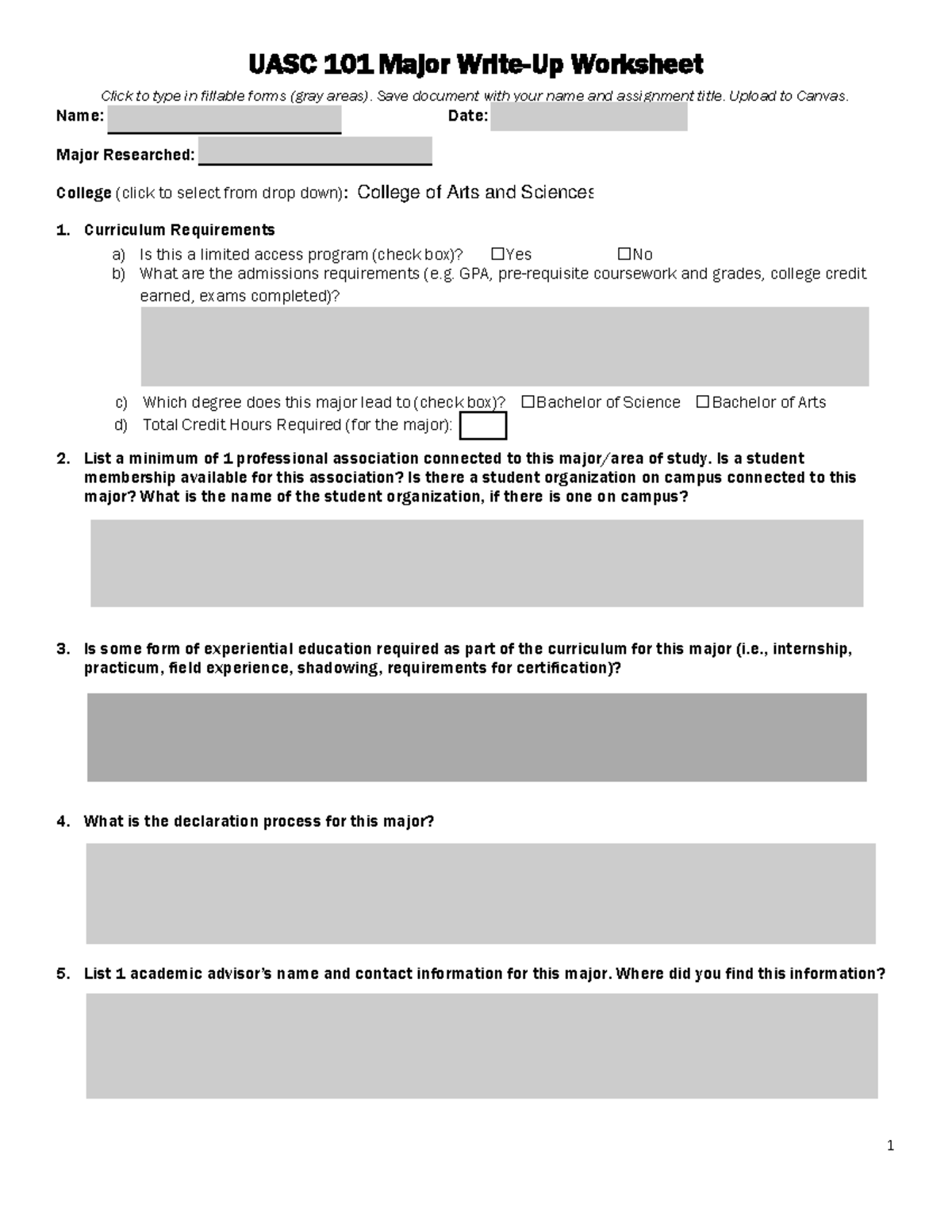 Major Write-Up Form - 1 UASC 101 Major Write-Up Worksheet Click to type ...