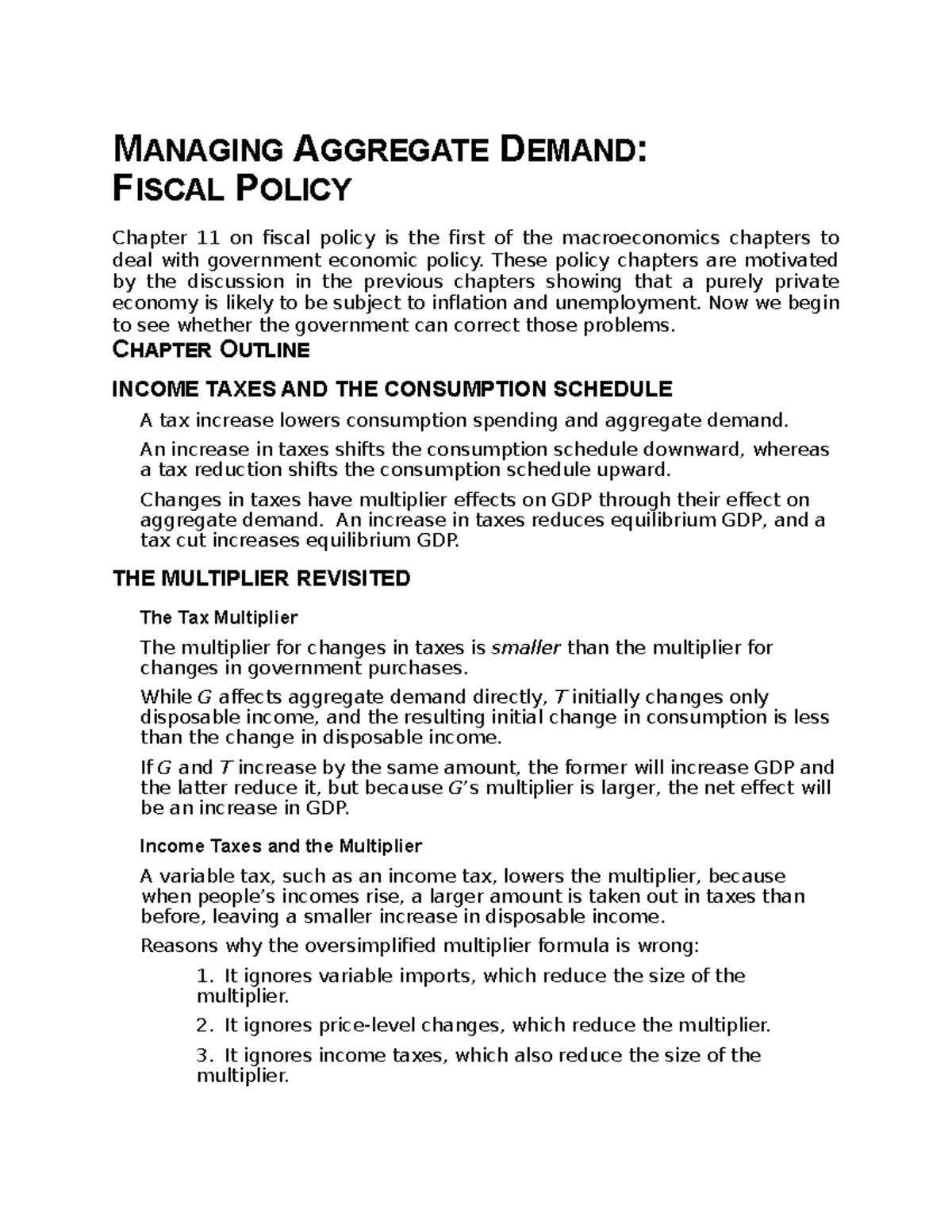 Notes 1 - Managing Aggregate Demand Fiscal Policy - MANAGING AGGREGATE ...