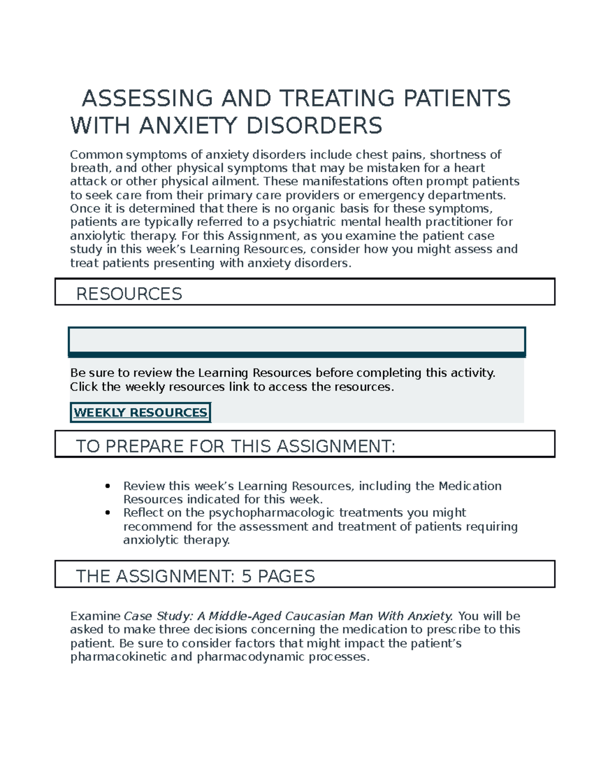 Week 6 - Week 6 - ASSESSING AND TREATING PATIENTS WITH ANXIETY ...