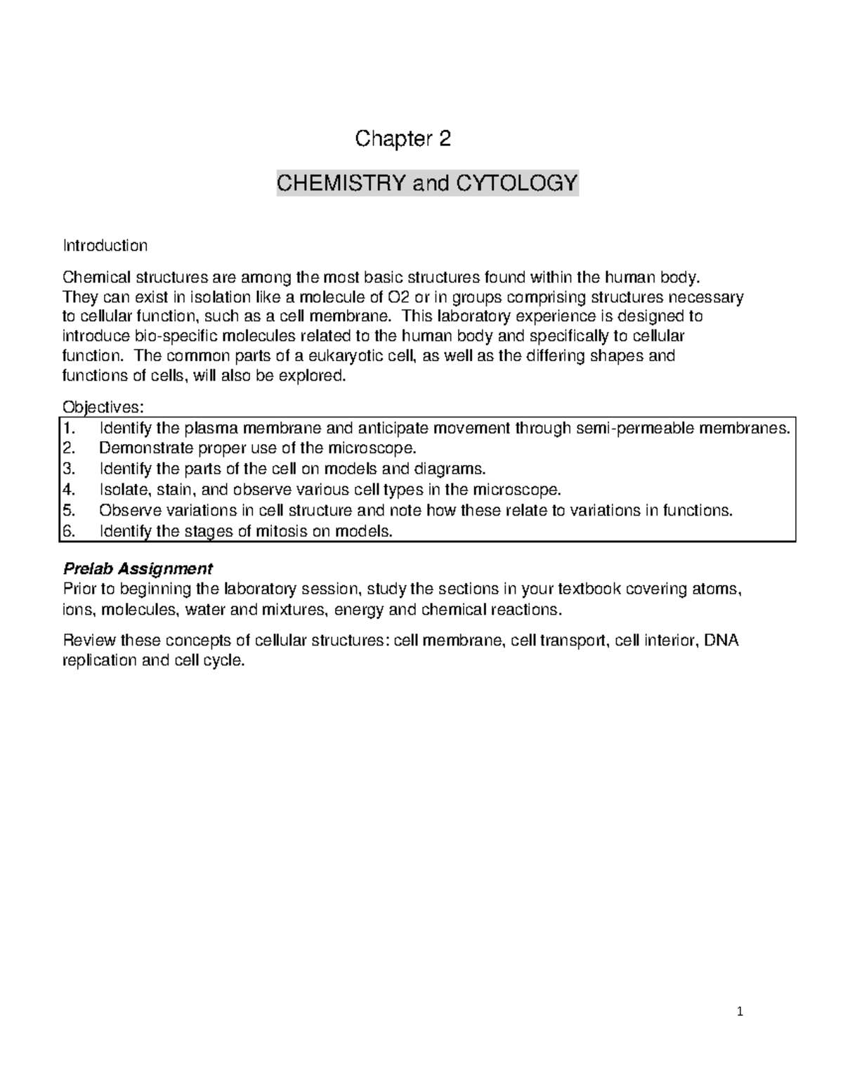 A&P Lab2 - Lab note for CHEMISTRY and CYTOLOGY - Chapter 2 CHEMISTRY ...