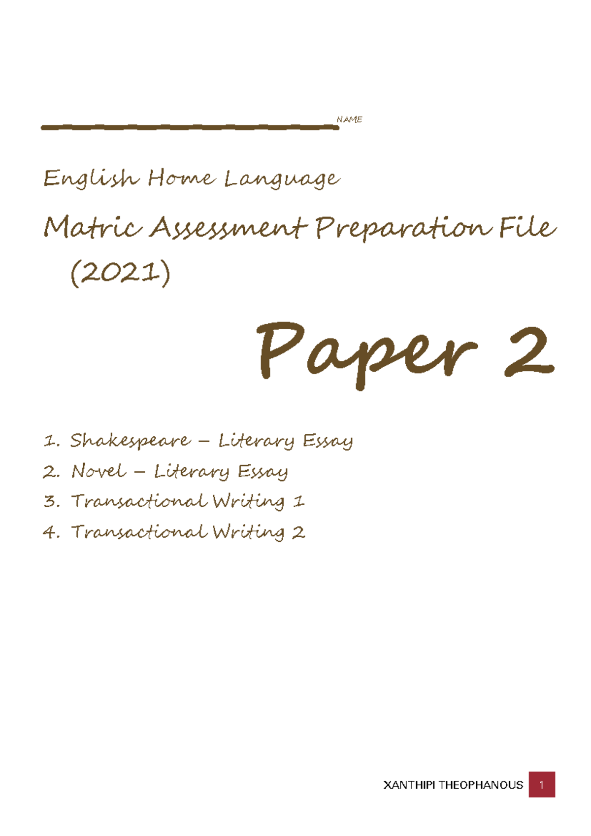 Matric Prep 2 2021 - _________NAME English Home Language Matric ...