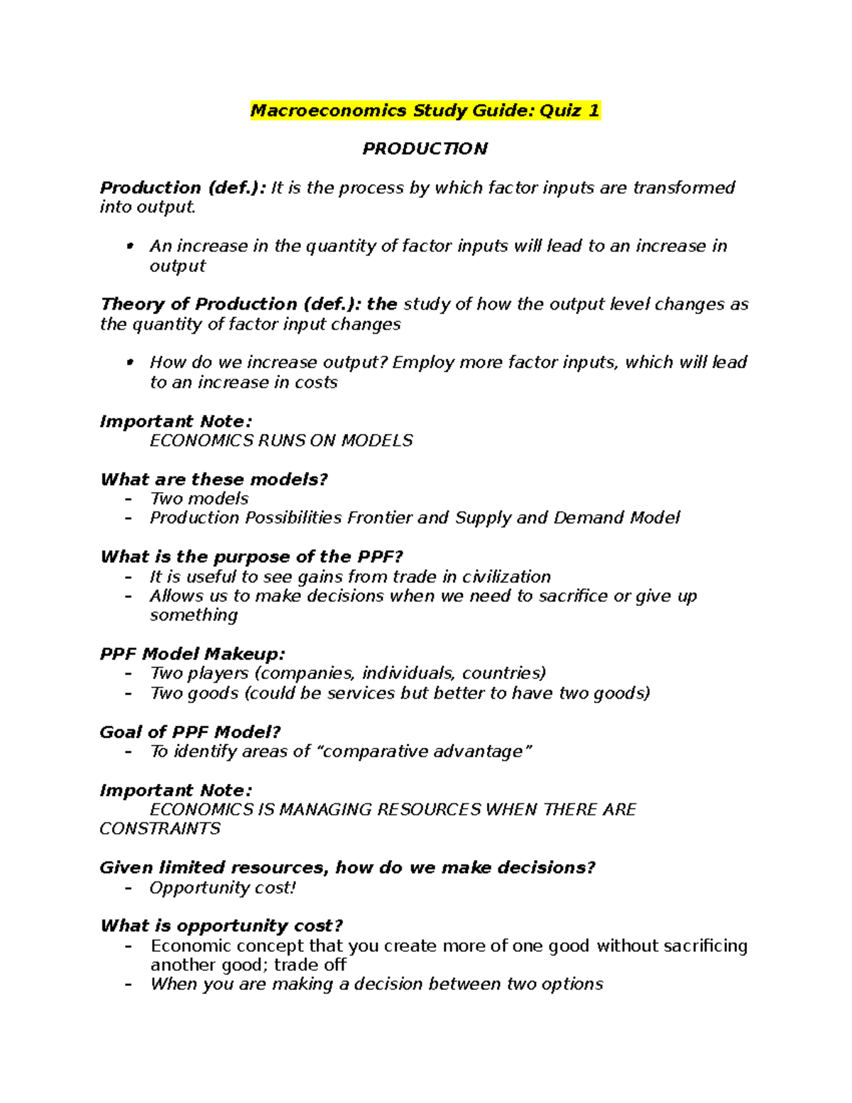 Macroeconomics Study Guide - ): It is the process by which factor ...