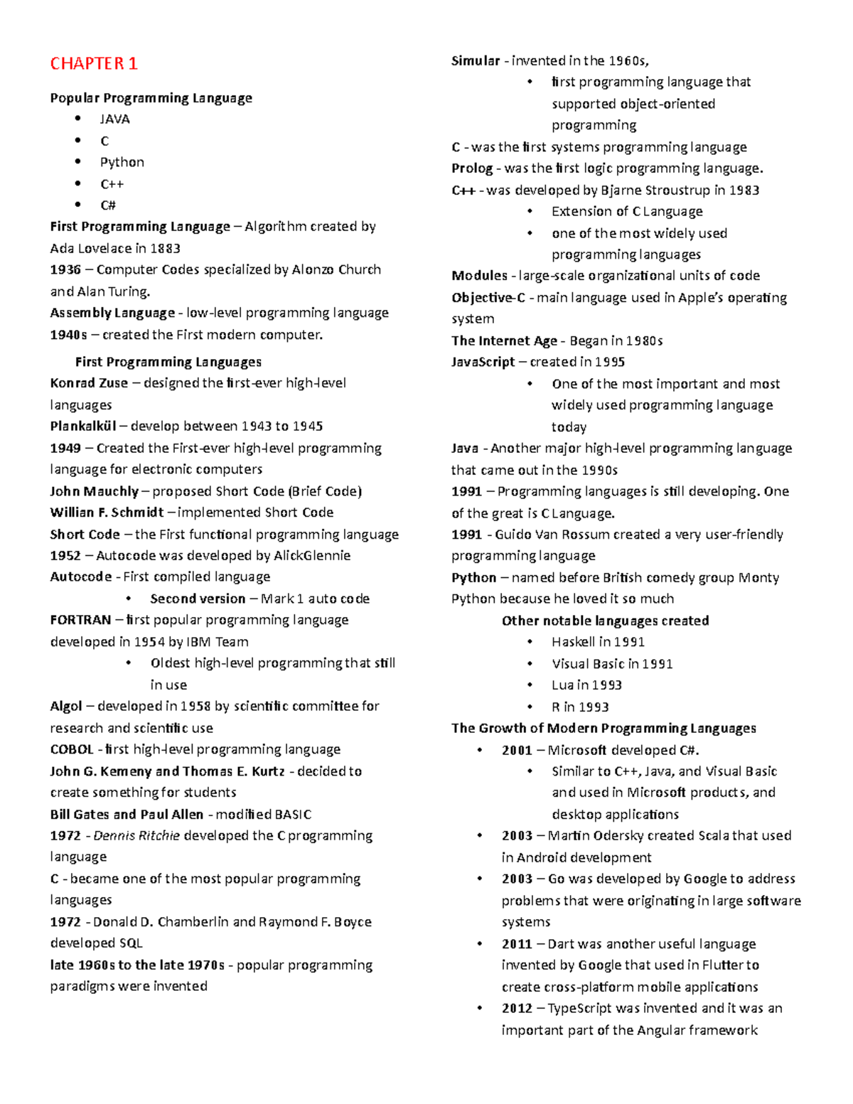 IPT1 Chapter 1 6 - None - CHAPTER 1 Popular Programming Language JAVA C ...