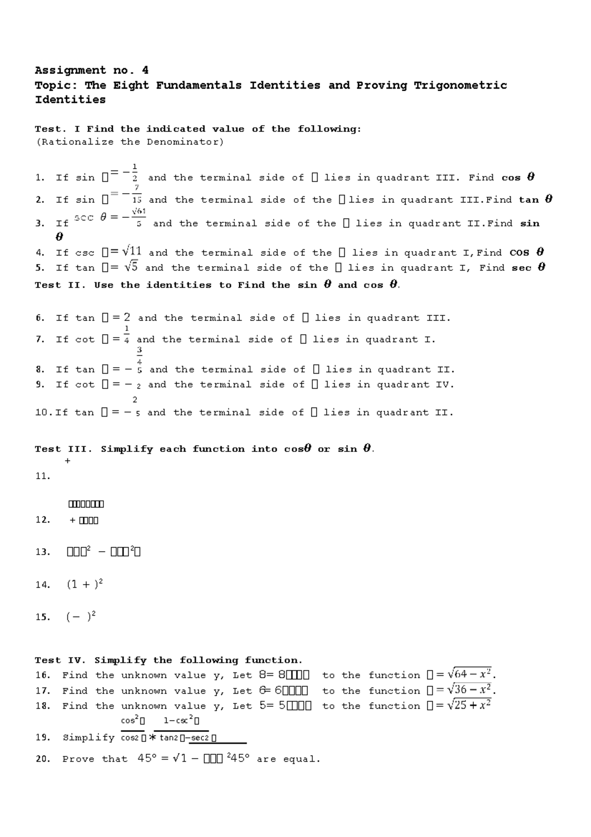 Practice - Assignment no. 4 Topic: The Eight Fundamentals Identities ...