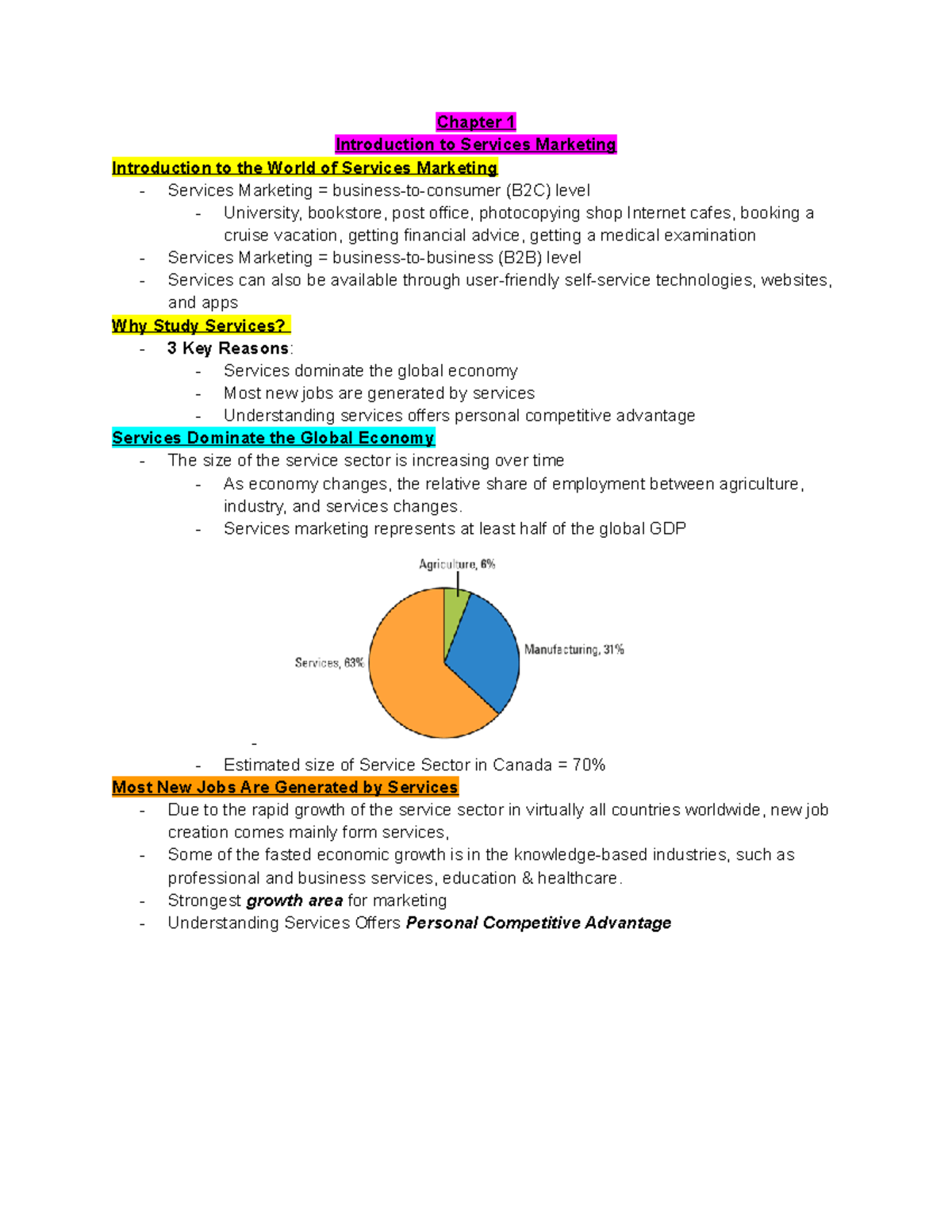 Chapter 1 lecture notes - Chapter 1 Introduction to Services Marketing ...