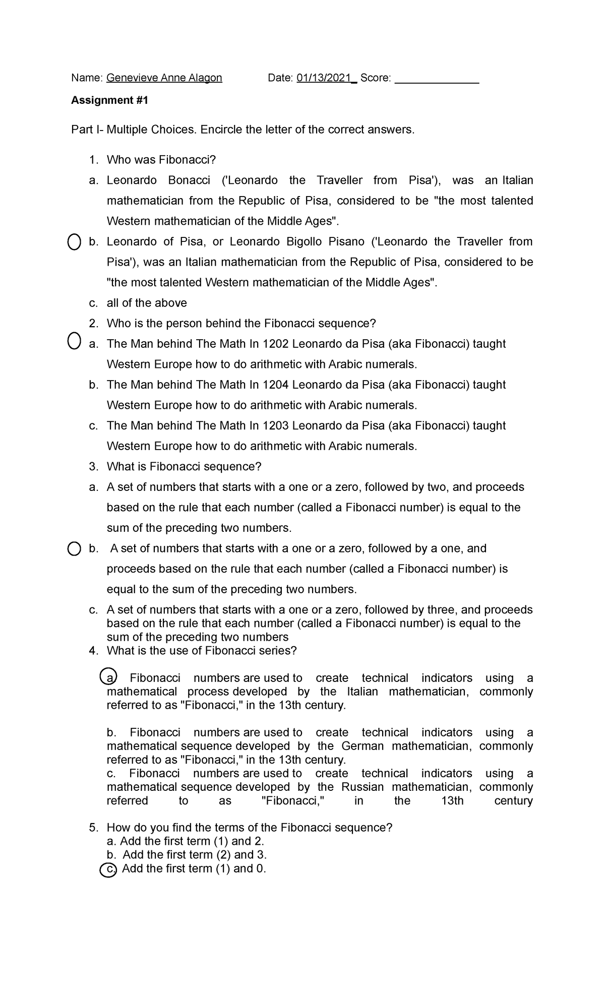 1st assignment - Name: Genevieve Anne Alagon Date: 01/13/2021_ Score ...