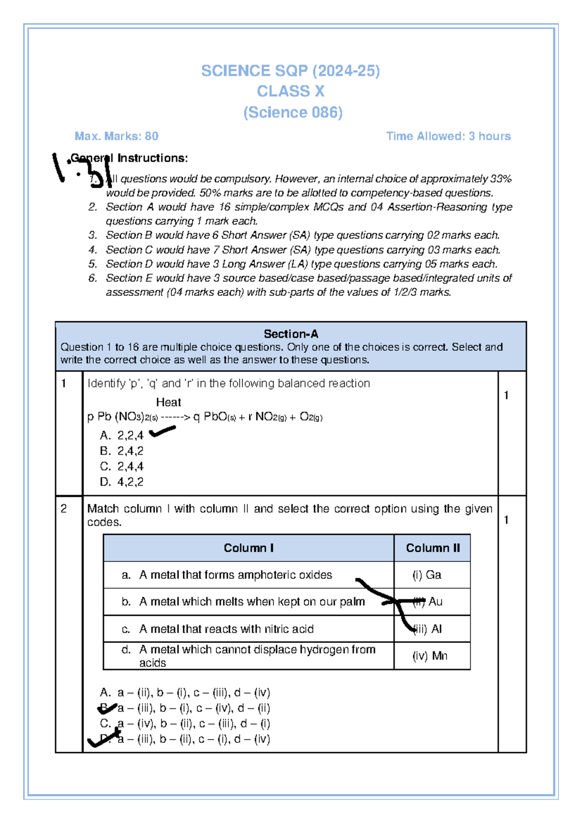 Science-SQP - ....................... - SCIENCE SQP (2024-25) CLASS X ...