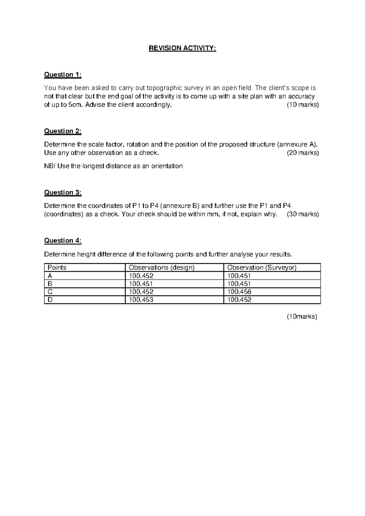 Revision Activity - test prep - REVISION ACTIVITY: Question 1: You have ...