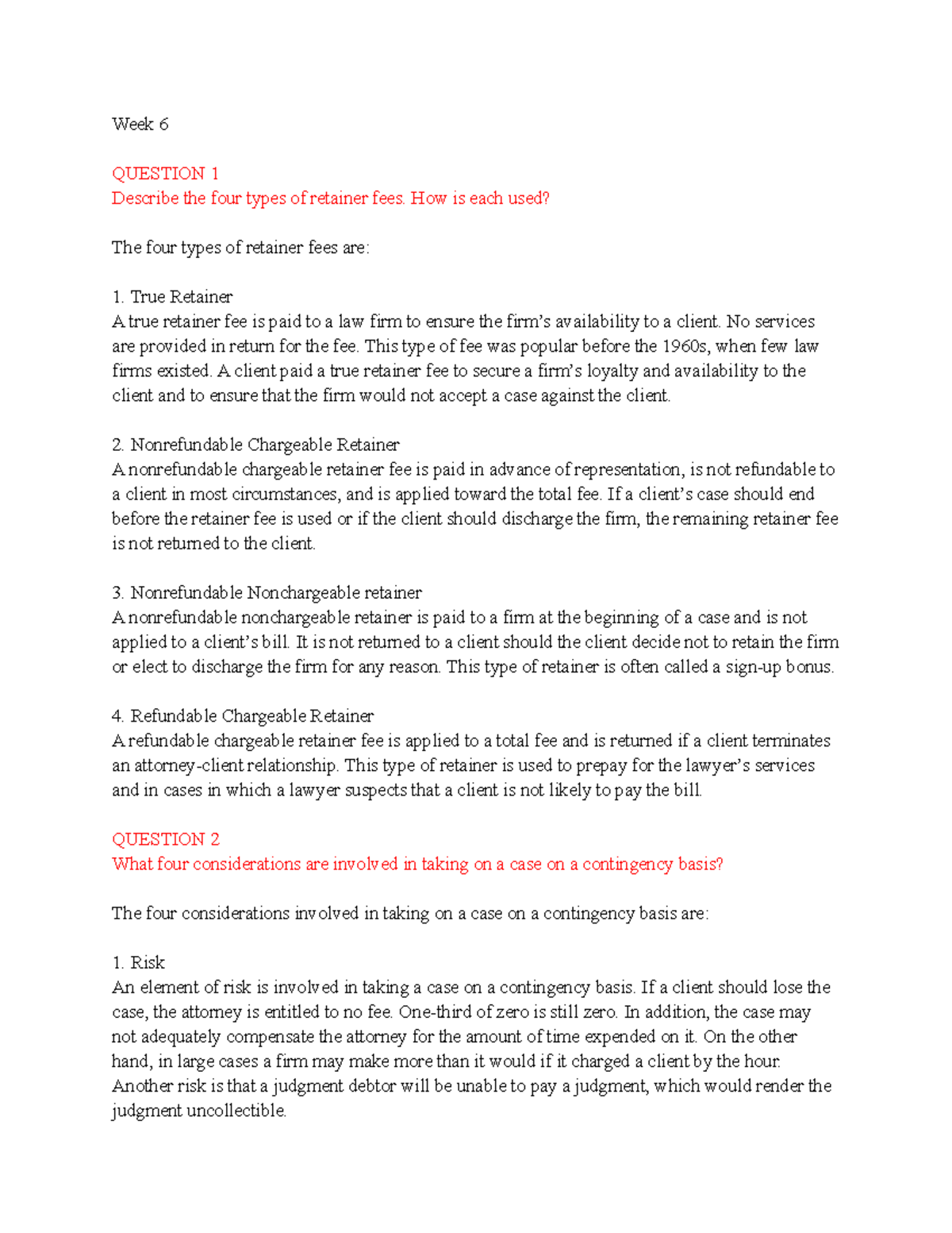 LGLA 2307 - Assignment 6 - Week 6 QUESTION 1 Describe the four types of ...