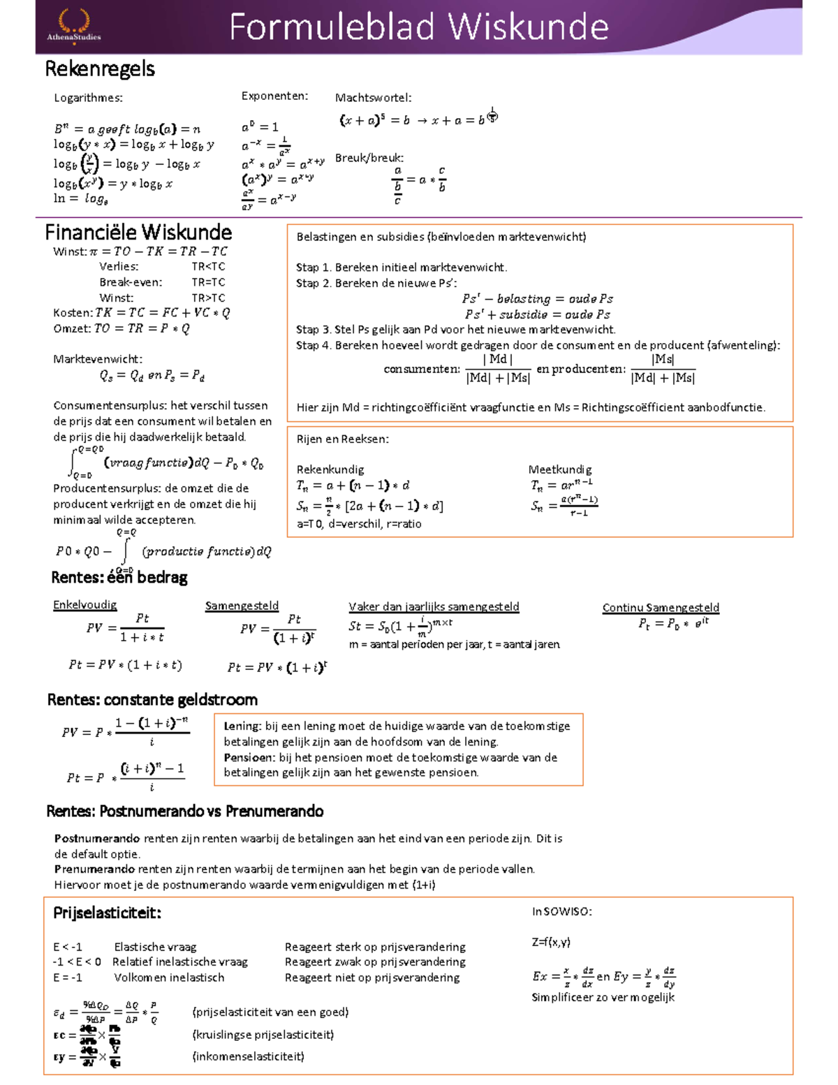 Formuleblad wiskunde 2023 - Formuleblad Wiskunde Rekenregels Winst: 𝜋 ...