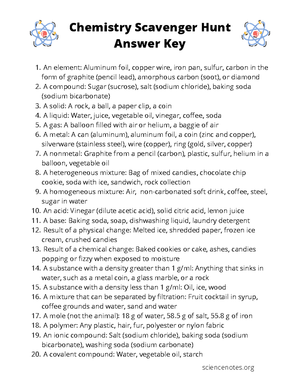 Chemistry Scavenger Hunt Answer Key An Element Aluminum Foil Copper