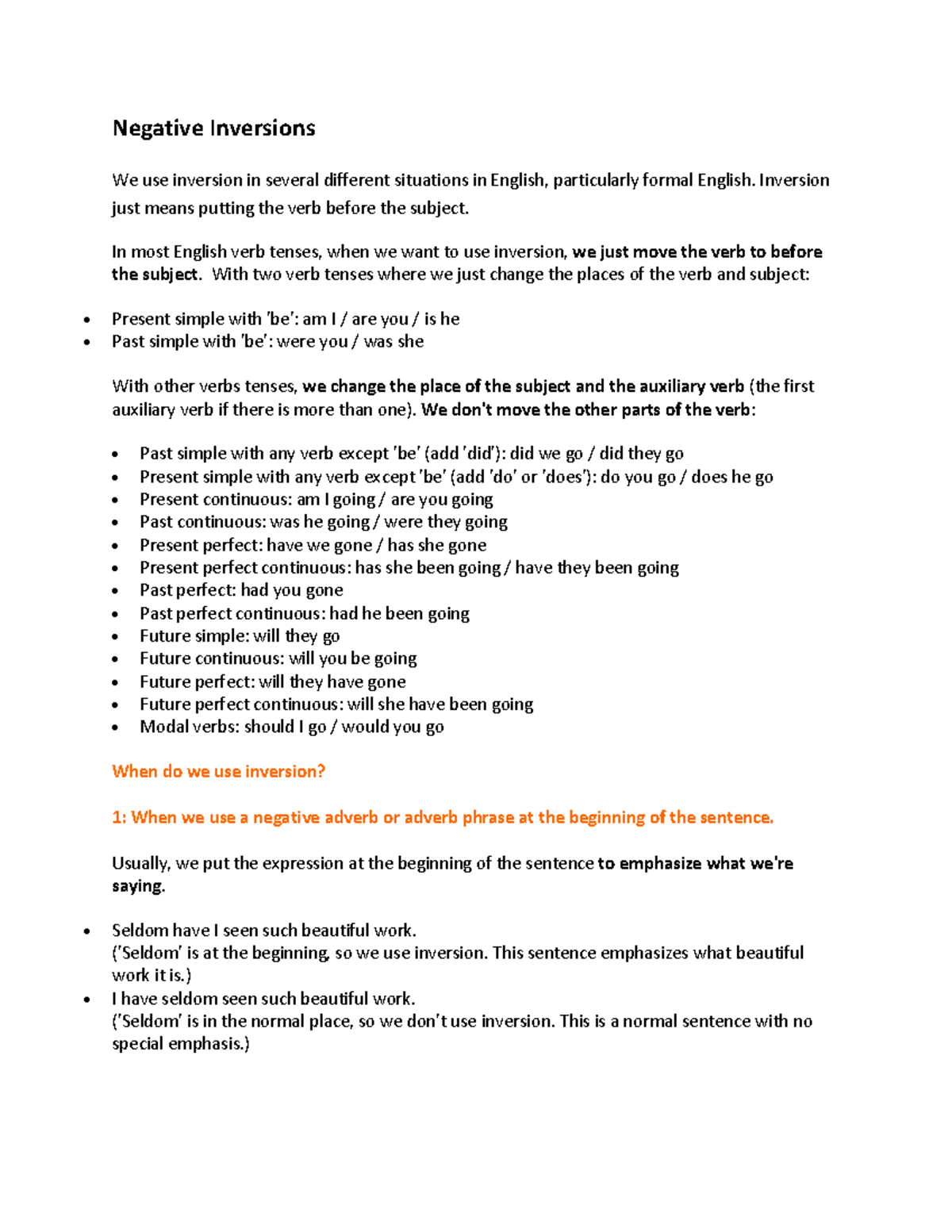 Negative Inversions - Inversion just means putting the verb before the ...