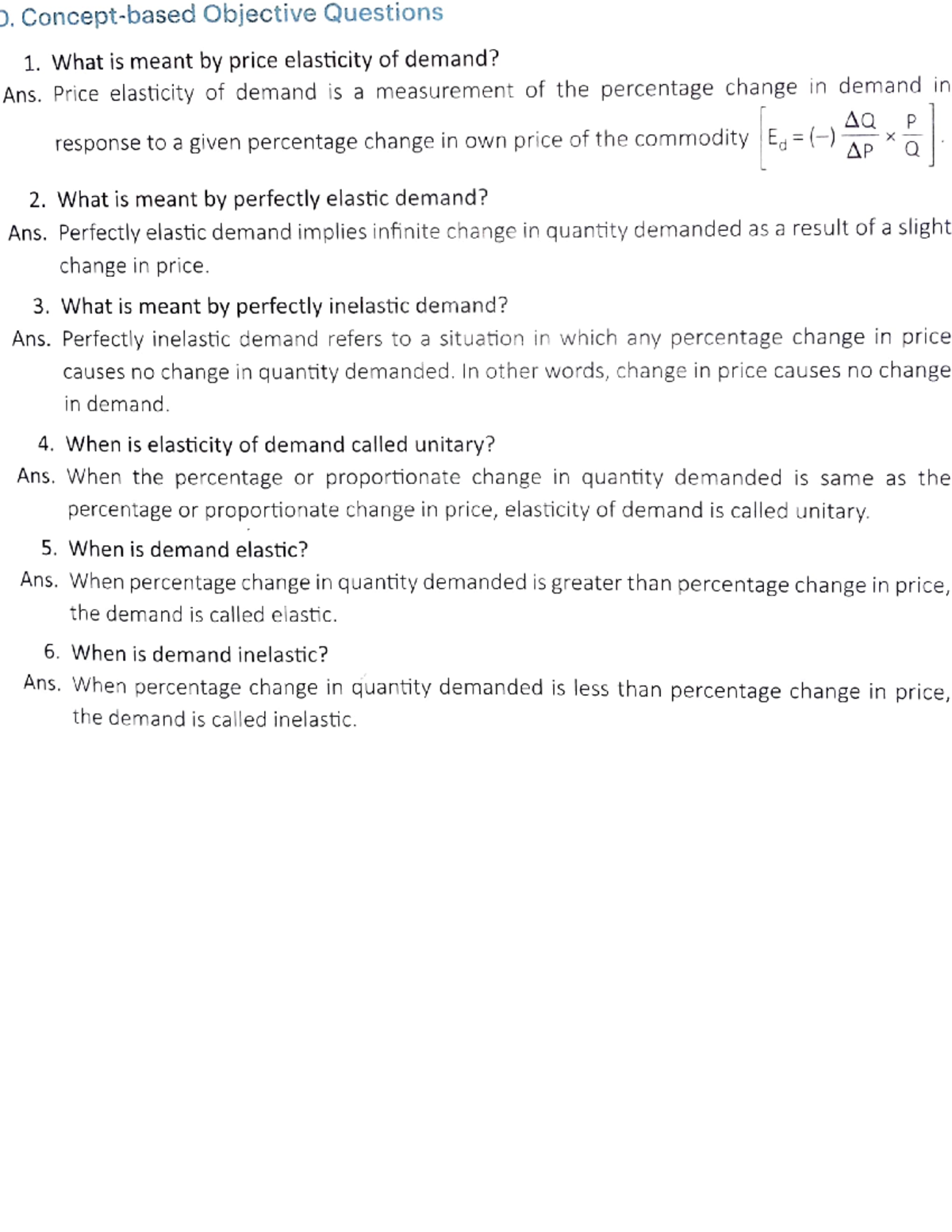 Concept based question of elasticity of demand - Concept-based Objective Questions 1. What is ...