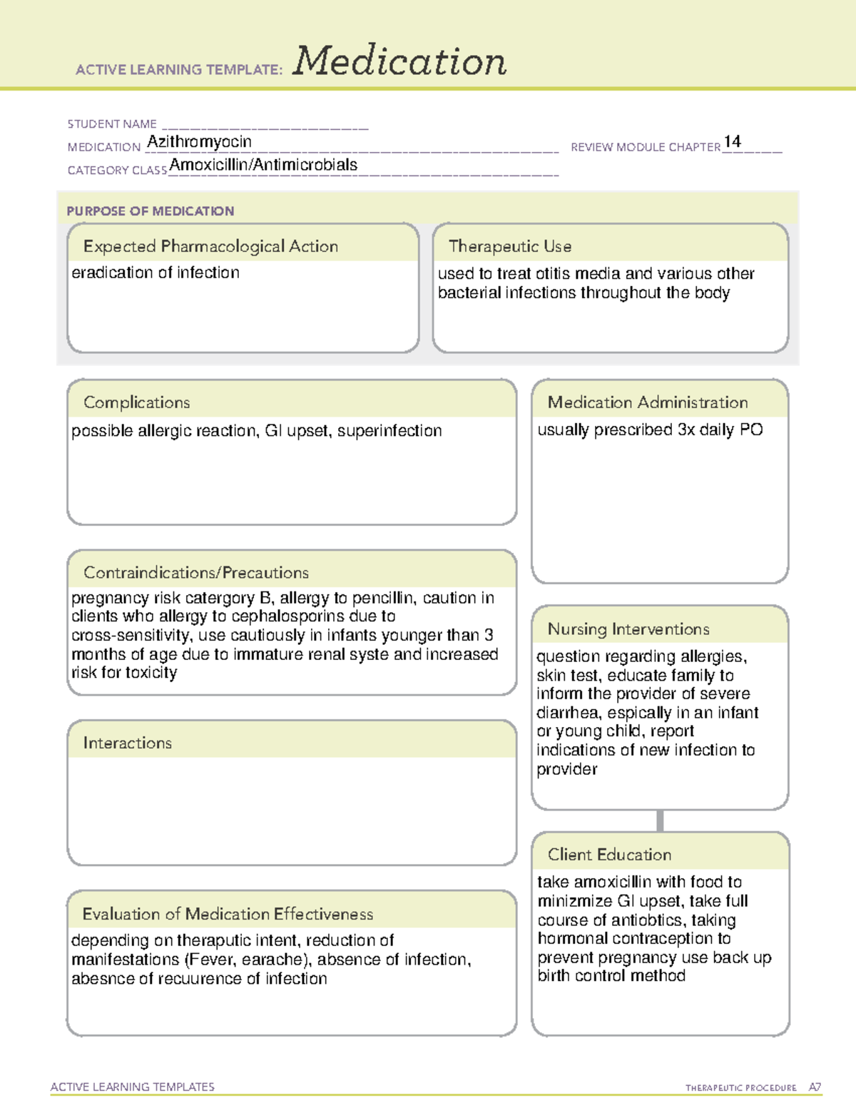 Azithromyocin-MC 091522 - ACTIVE LEARNING TEMPLATES THERAPEUTIC ...