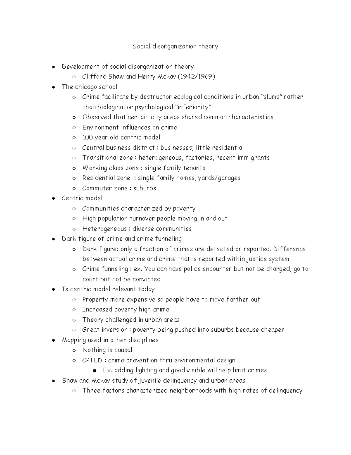Crim 103 lec 4 - notes - Social disorganization theory Development of ...