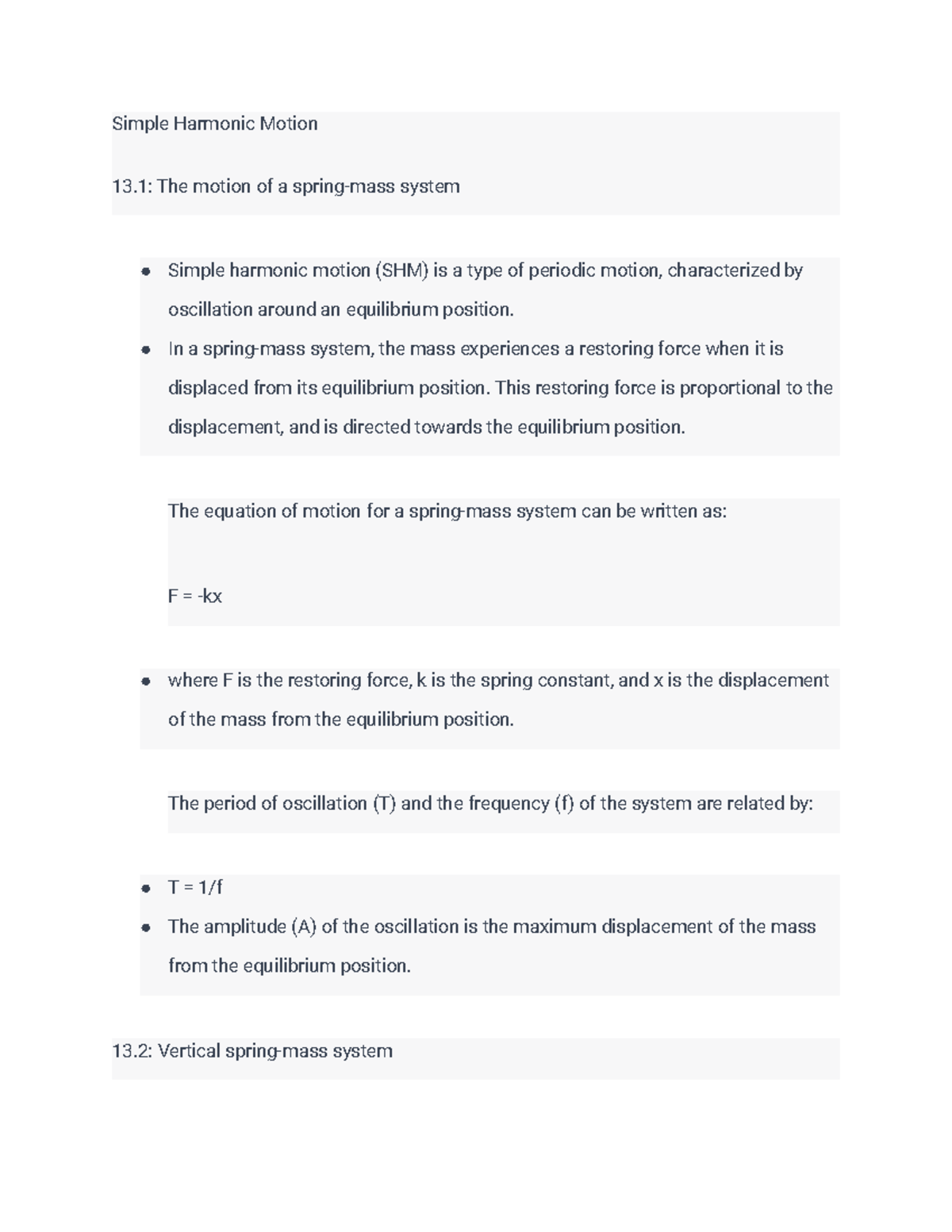 Harmonic Motion - Simple Harmonic Motion 13: The motion of a spring ...