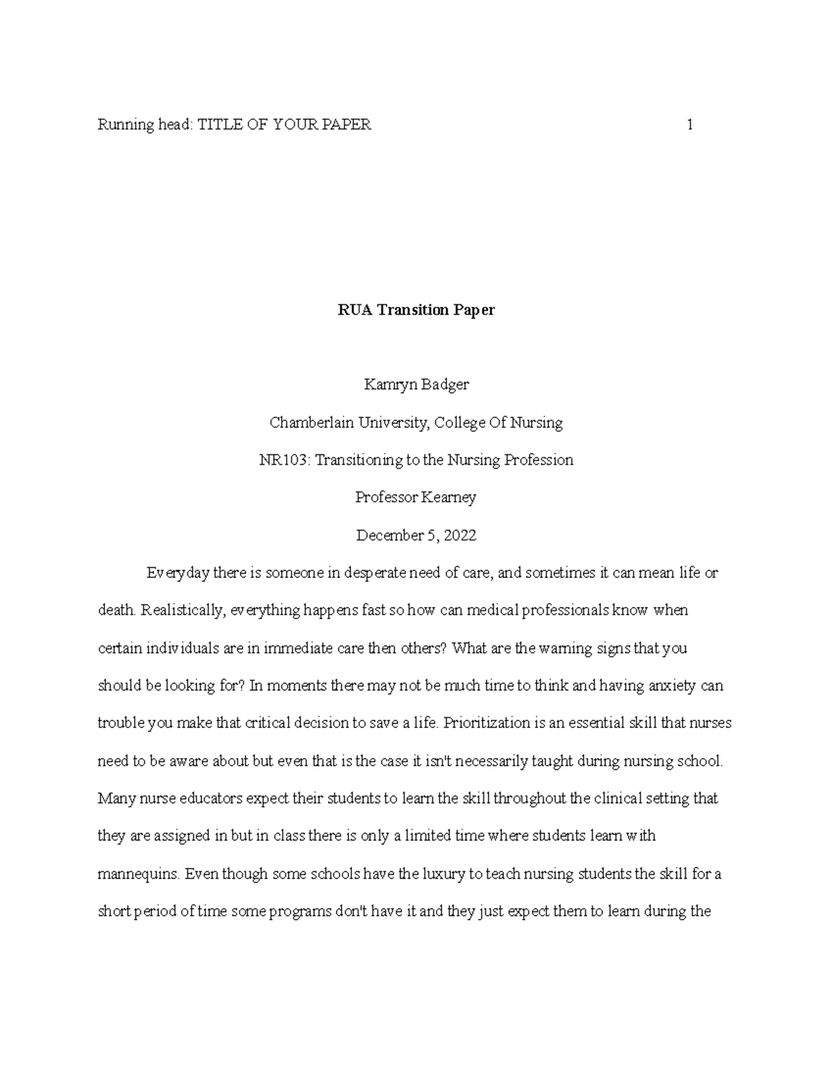 RUA paper - Google Docs - rua - Running head: TITLE OF YOUR PAPER 1 RUA ...