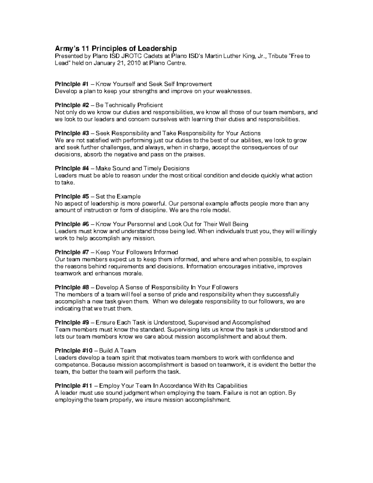 Armys 11 Principles of Leadership - Army’s 11 Principles of Leadership ...