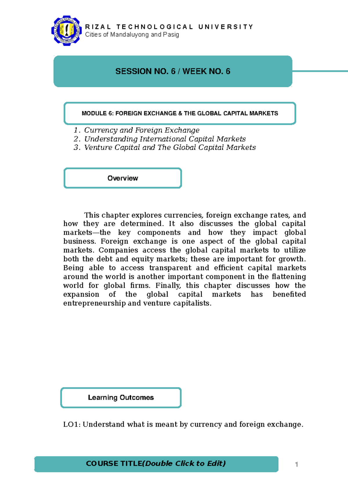 IBT Module 6 Foreign Exchange THE Global Capital Markets ...