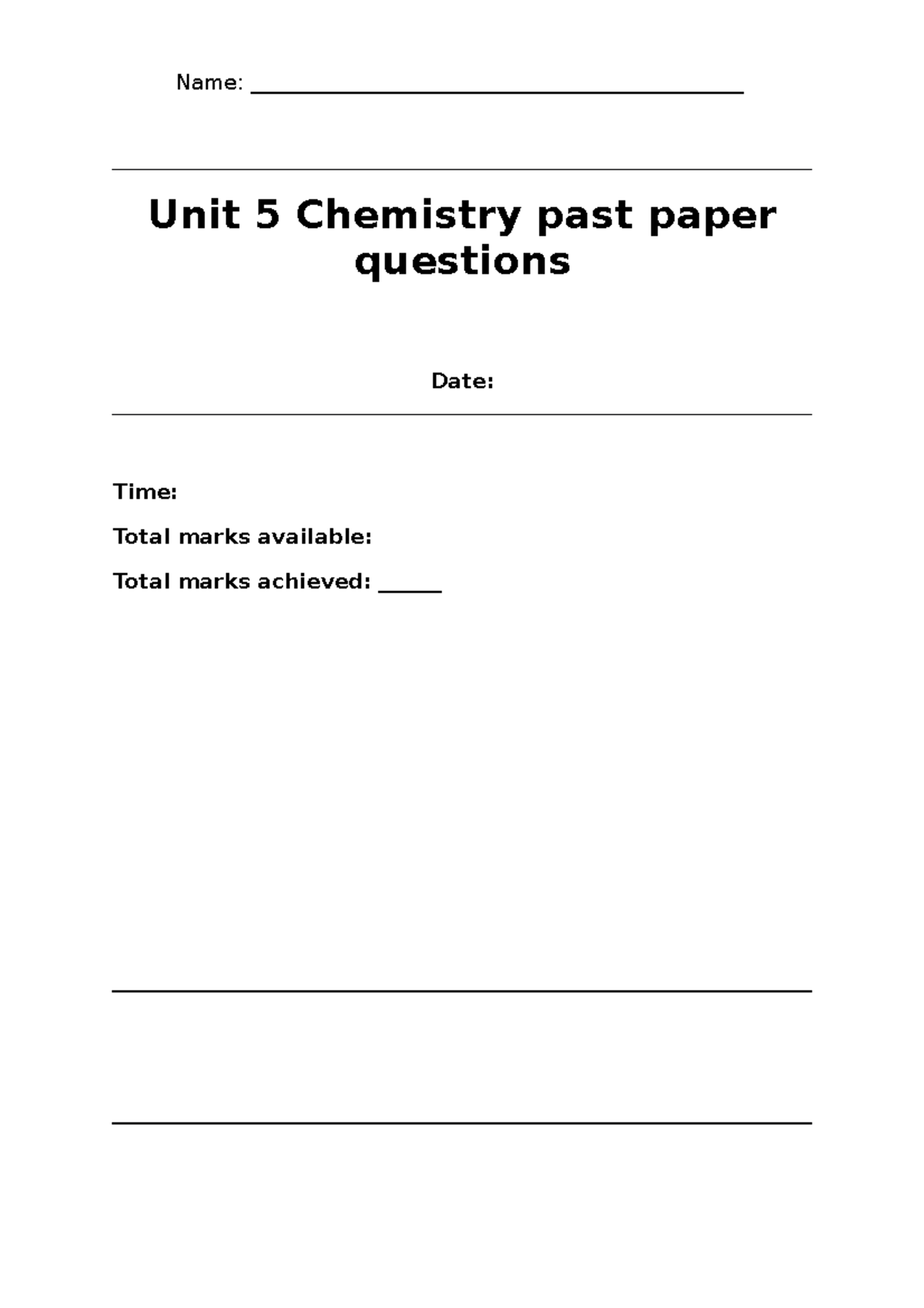 Unit 5 Chemistry questions - Name ...