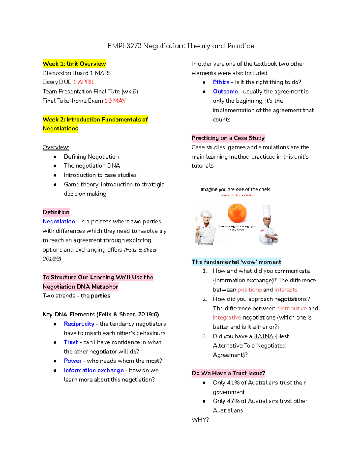 EMPL3270 Lecture Notes Wk 1-5 - EMPL3270 Negotiation: Theory and ...