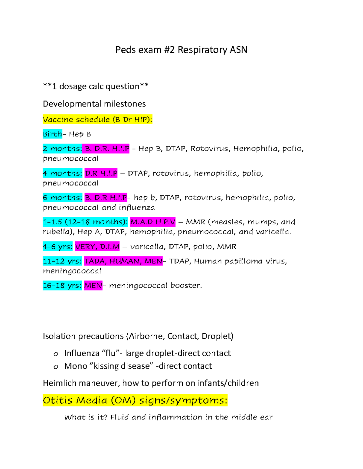 Peds ASN exam 2 w6 - Exam review - Peds exam #2 Respiratory ASN 1 ...