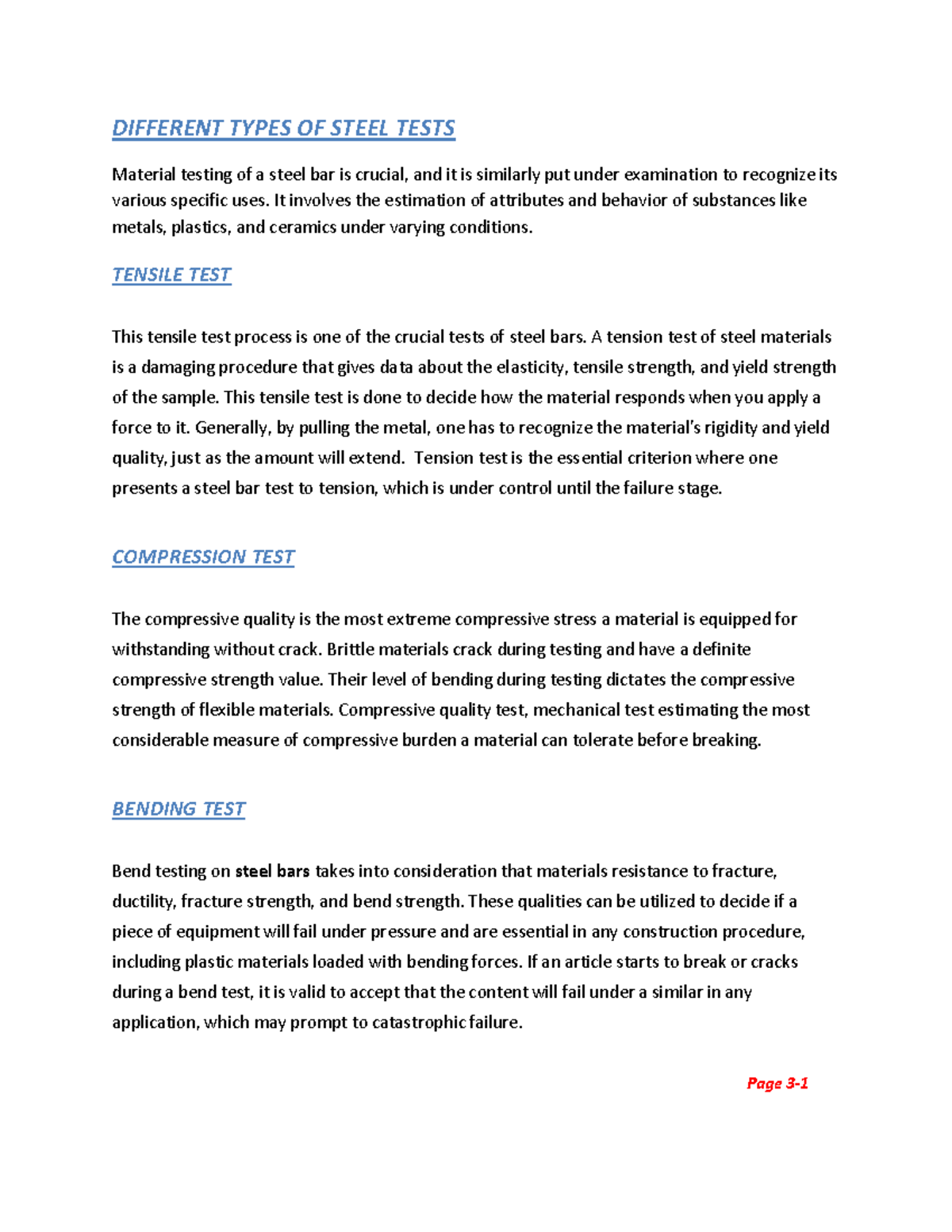 Types OF Steel TEST - DIFFERENT TYPES OF STEEL TESTS Material testing ...
