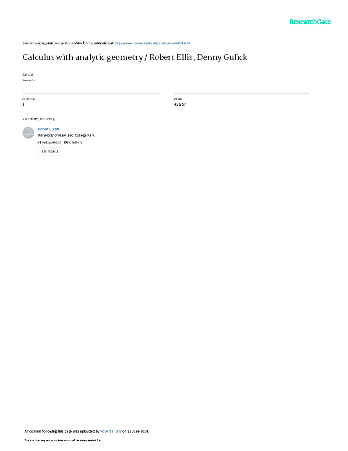 Calculus with analytic geometry Robert Ellis Denny - See discussions ...