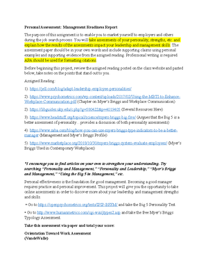 Personality Assessment Report - PERSONALITY ASSESSMENT REPORT Results ...