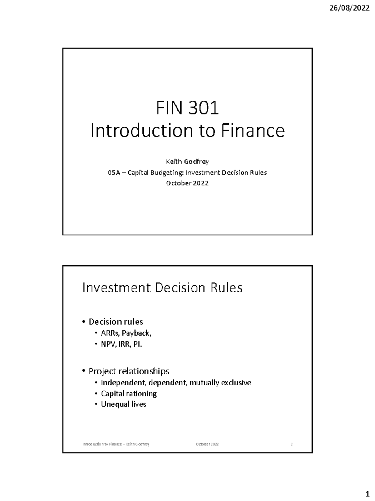 FIN 301 KG 05A Investment Decision Rules - FIN 301 Introduction to ...