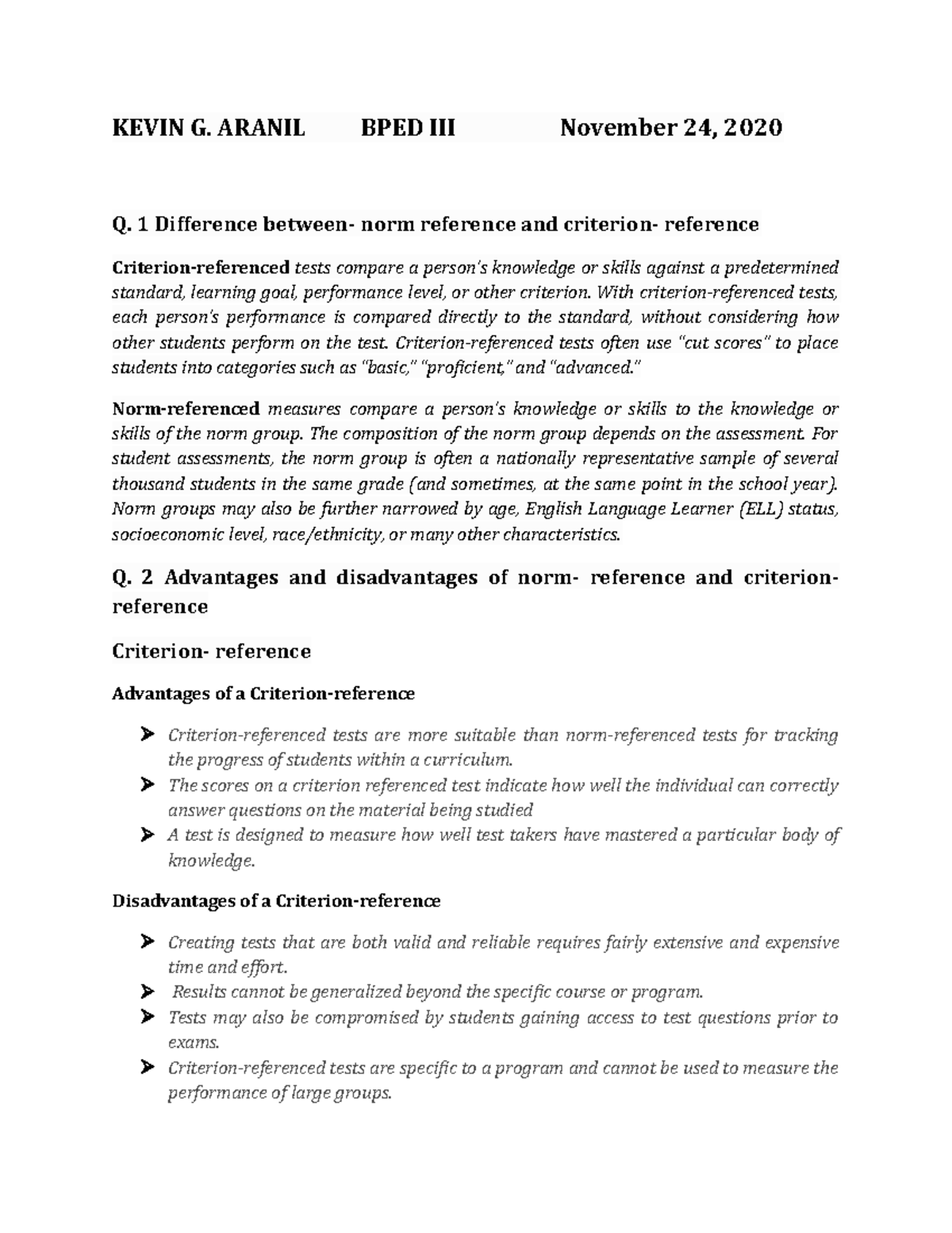 Preparation about norm and criterion reference - KEVIN G. ARANIL BPED ...
