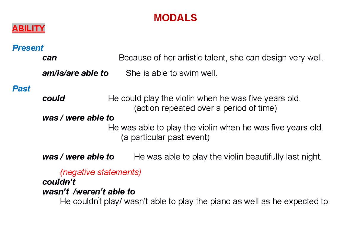 Modals-Konu-Anlatım - MODALS - MODALS ABILITY Present can Because of her artistic talent, she ...