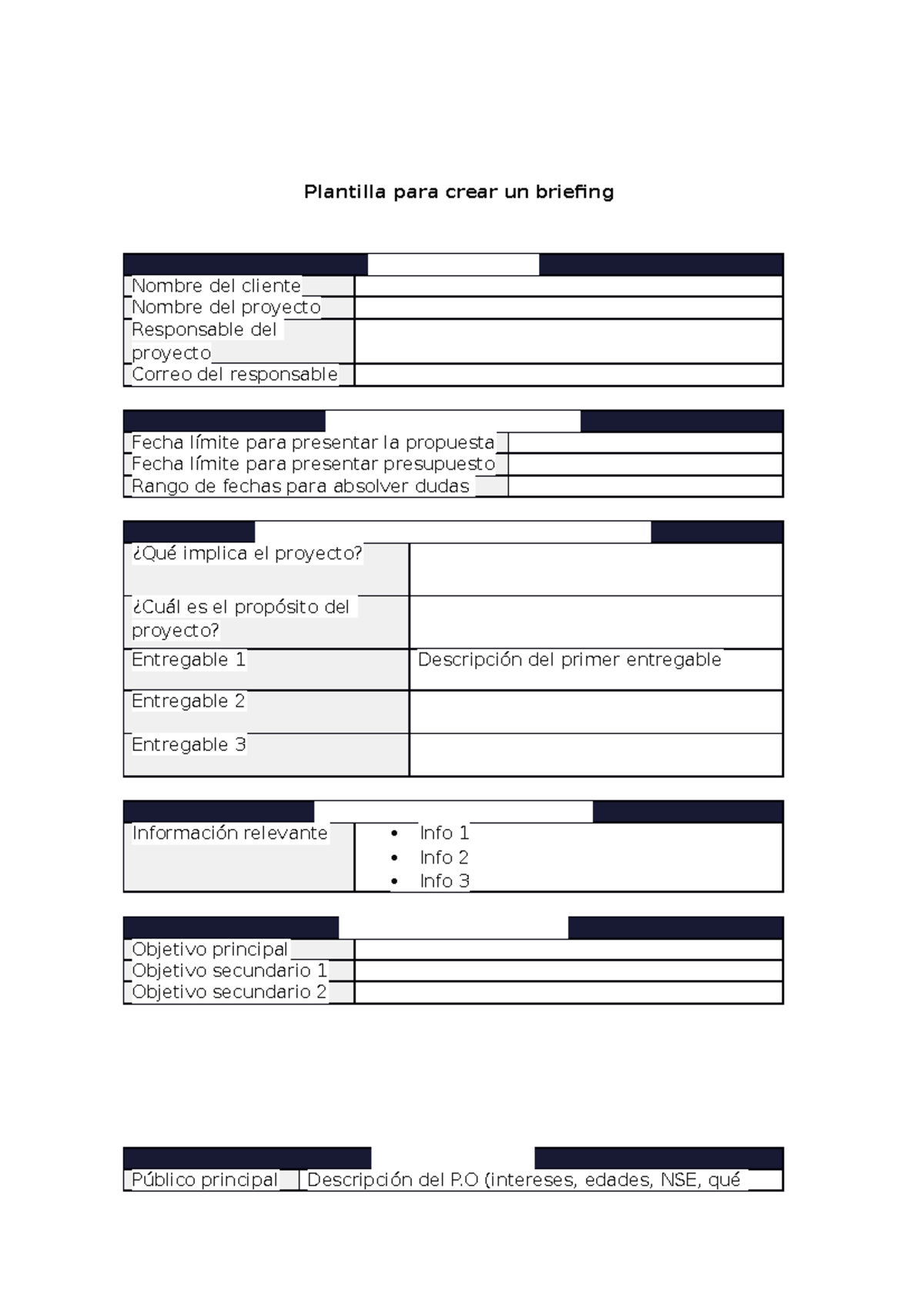 Plantilla-briefing - julio - Plantilla para crear un briefing Datos del ...