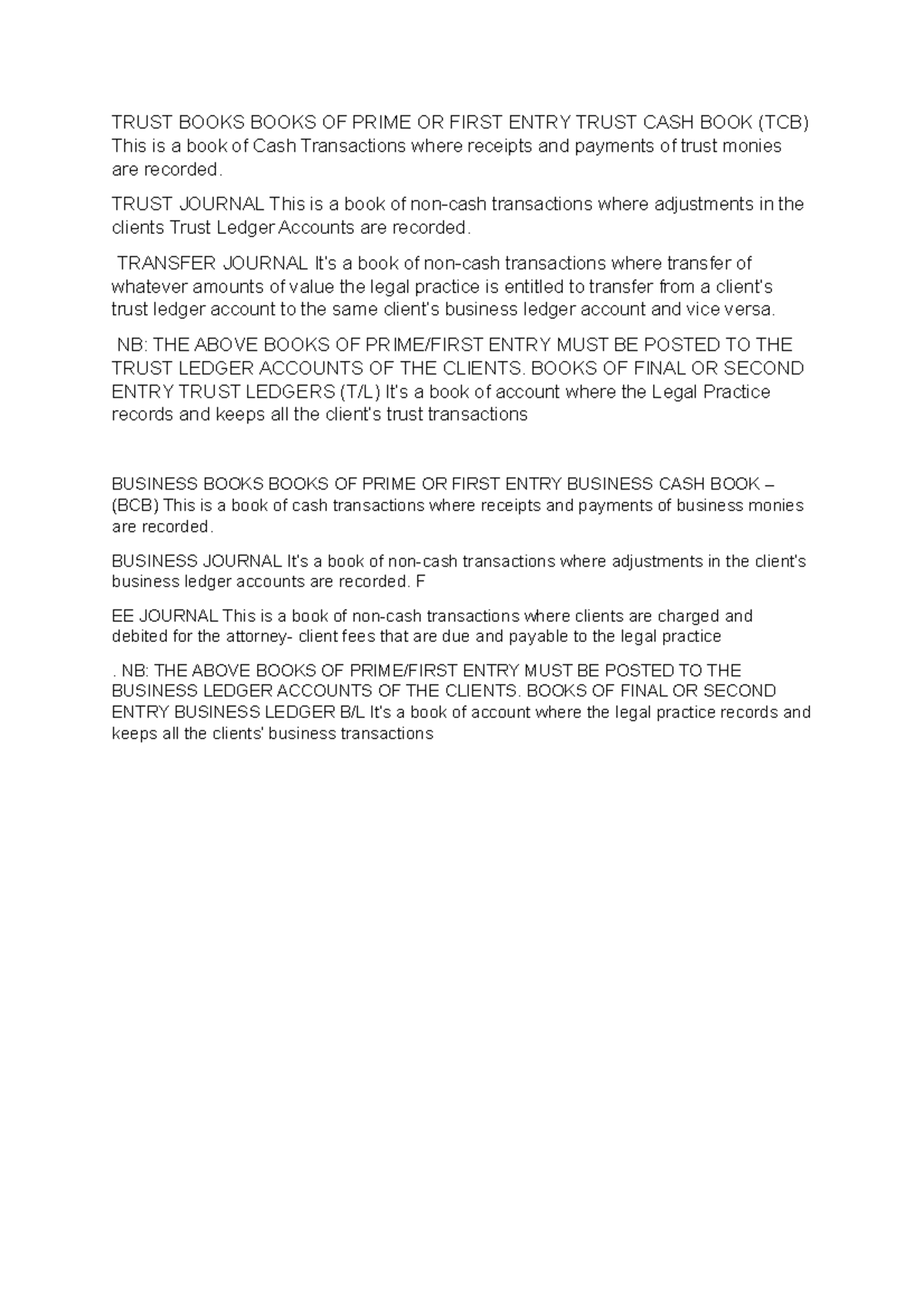 Books of acc - TRUST BOOKS BOOKS OF PRIME OR FIRST ENTRY TRUST CASH ...