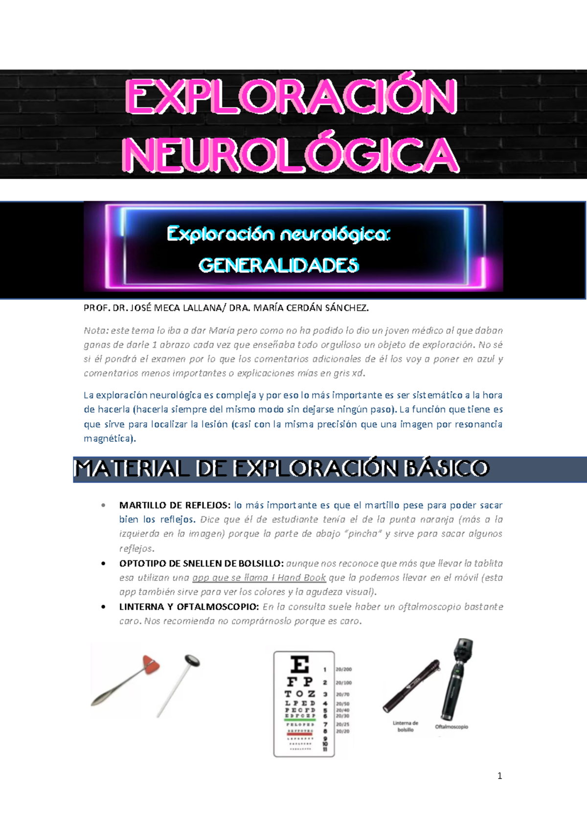 Propedéutica tema 8- Exploración neurológica - PROF. DR. JOSÉ MECA ...