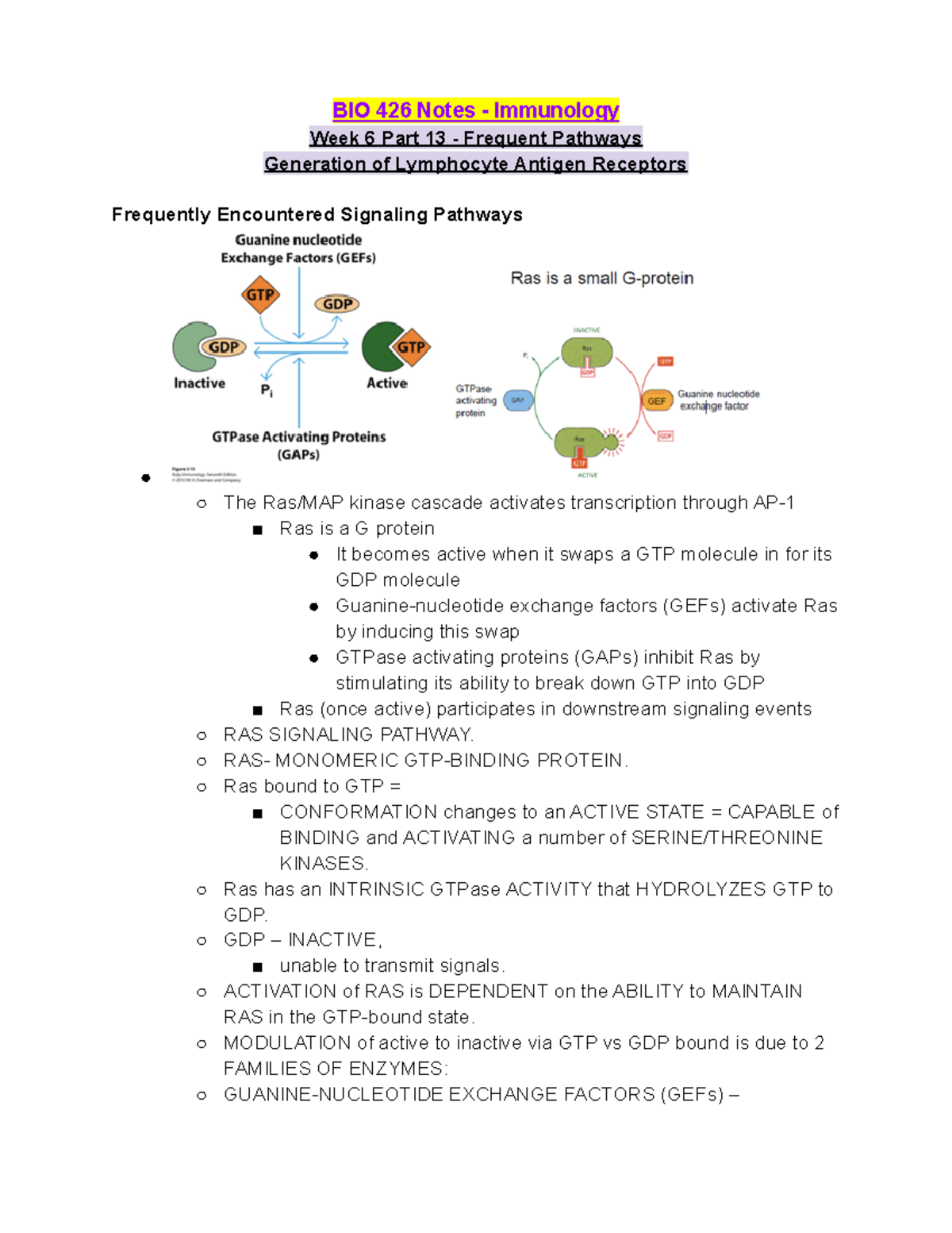 Bio 426 Week 6 Lecture Notes Part 13 Frequent Pathways Continued