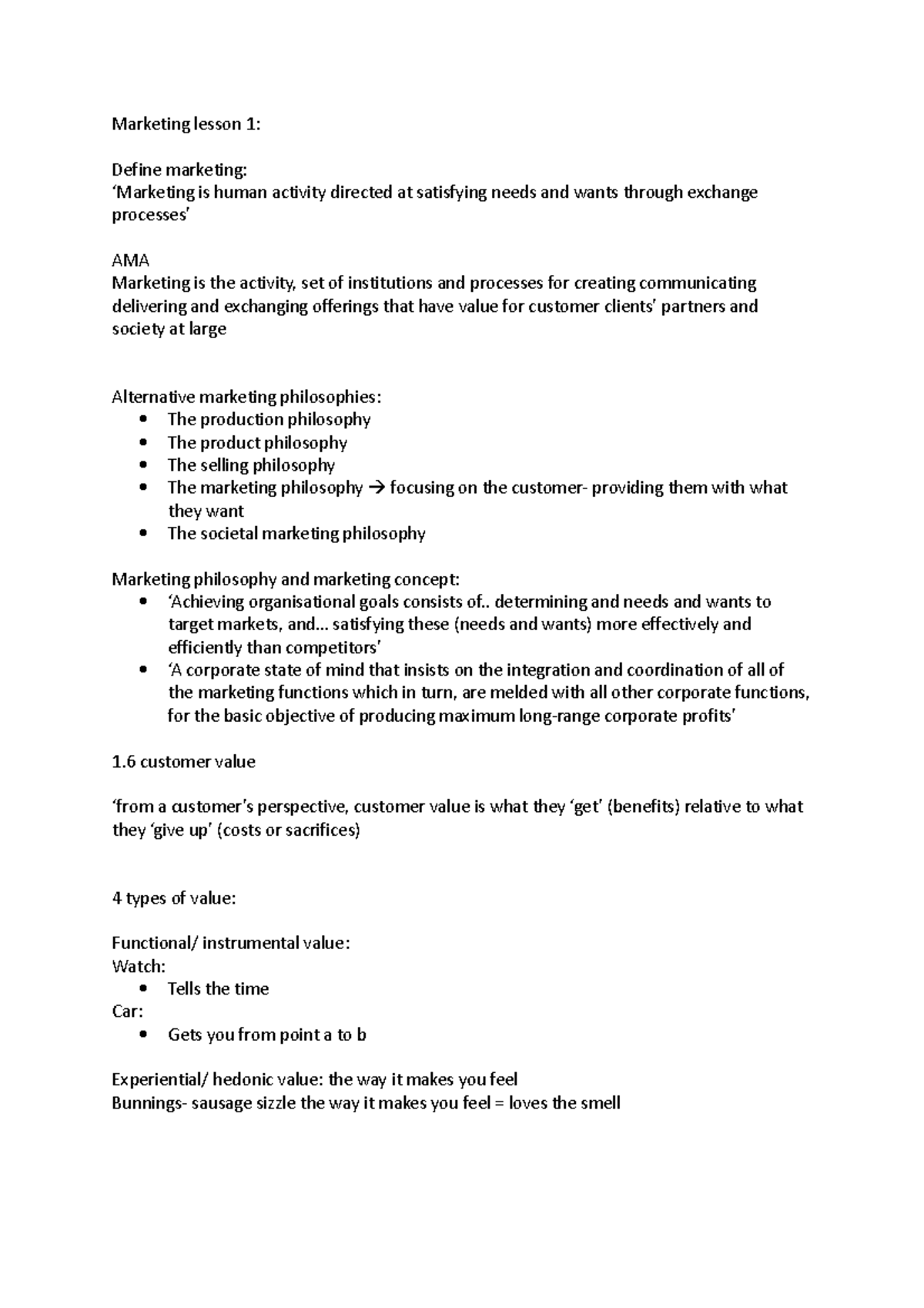 Marketing lectures - notes - Marketing lesson 1: Define marketing ...